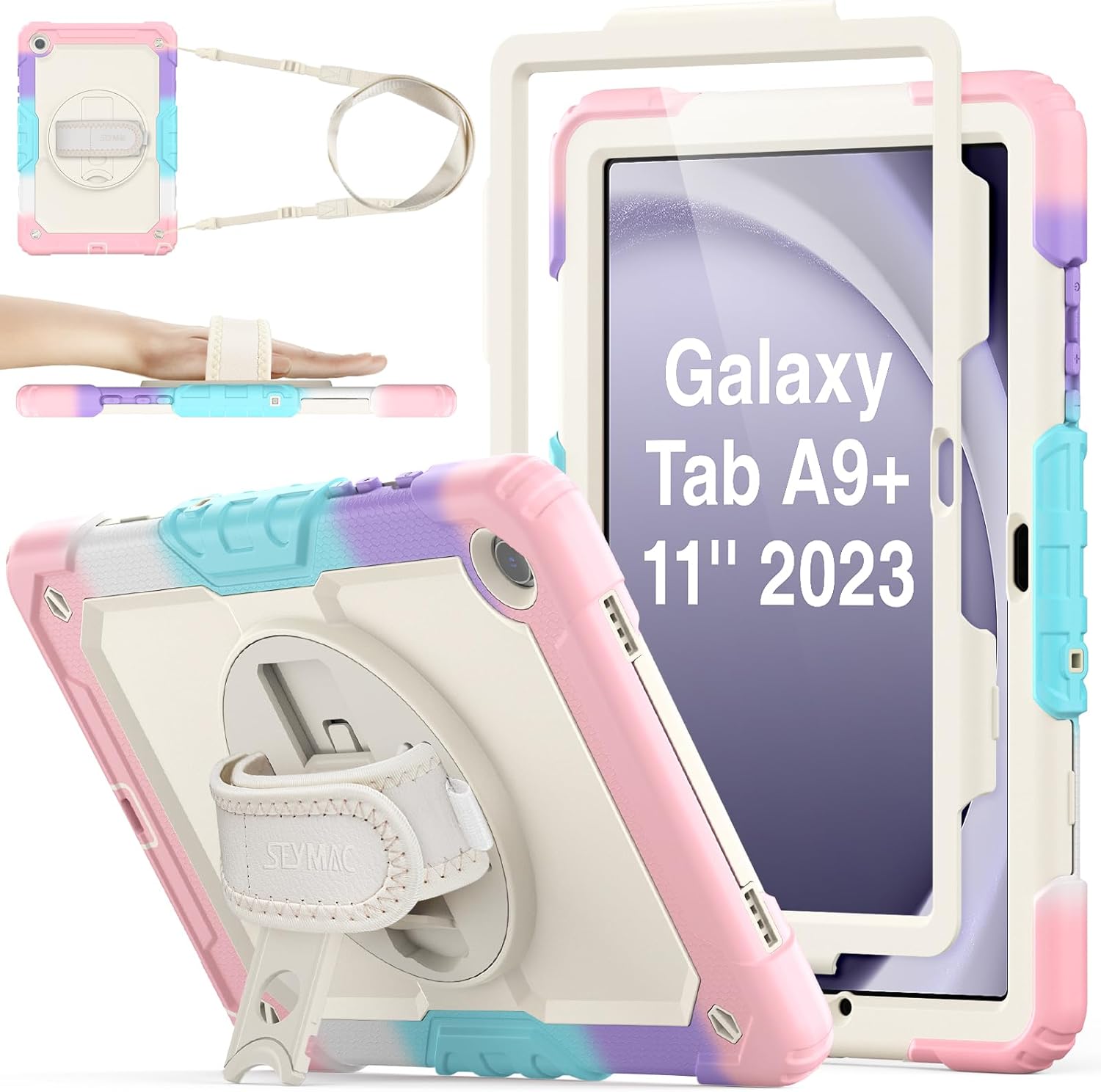 Amazon.com: SEYMAC stock 360° Hand Strap Shockproof Case for Samsung Galaxy Tab A9 Plus 11 inch ...