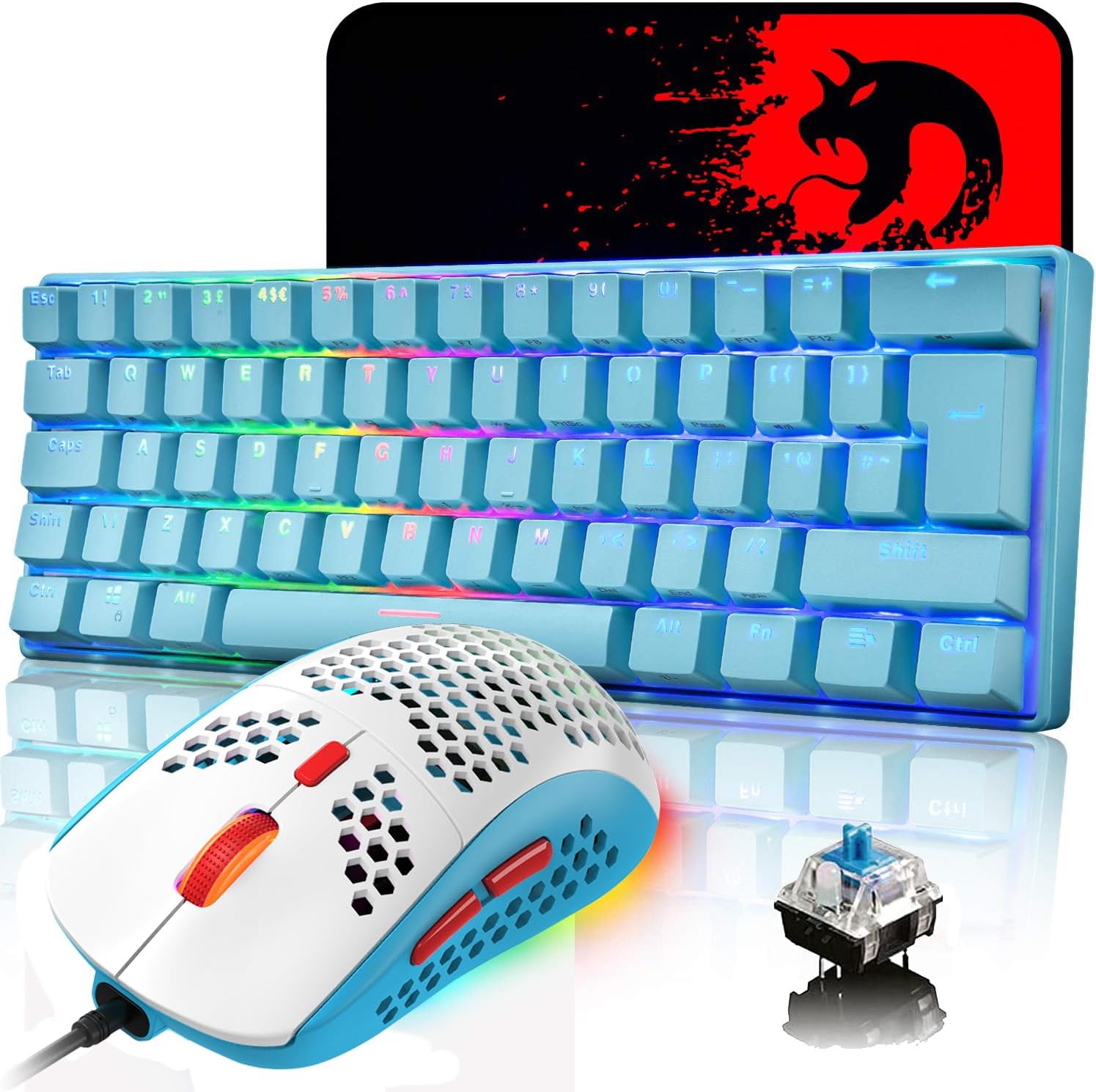 HXSJ V700 Gaming Keyboard and Mouse Combos,60% Ultra Compact Wired ...