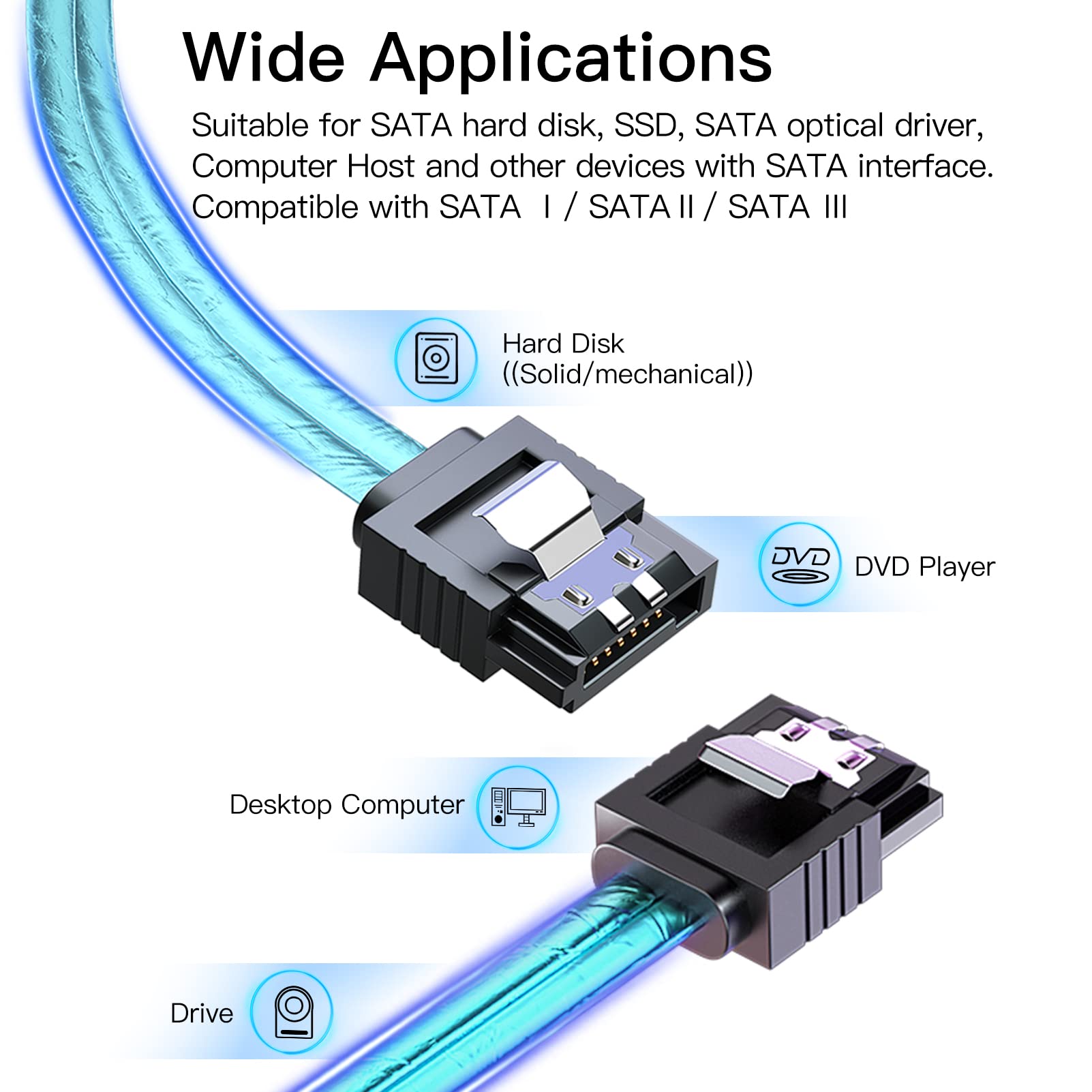 Sata Cables 3-Pack 24-inch SATA III Data Cables - 6Gbps, Locking Latch ...