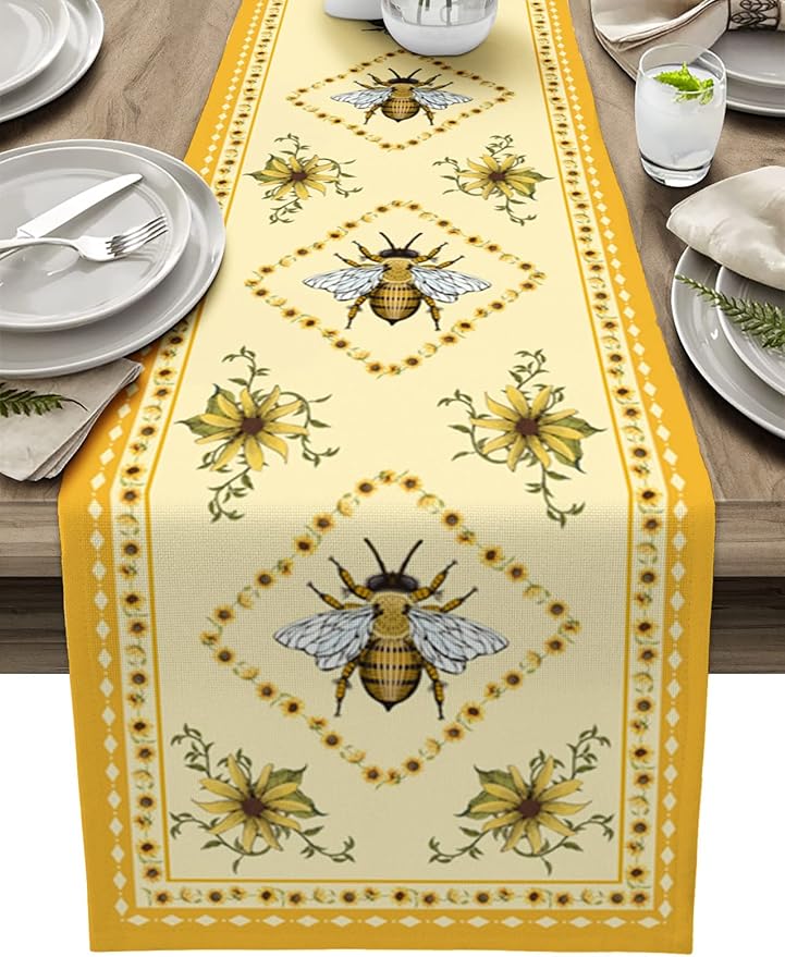 Amazon.com: Bee Table Runner 70 Inches Long,Farmhouse Yellow Daisy ...