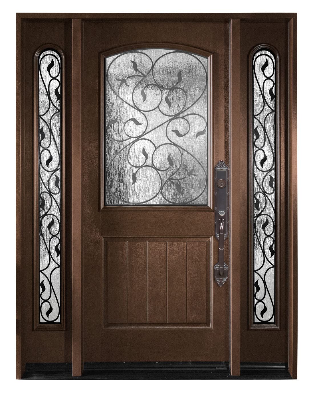 Wrought Iron Fiberglass Doors Leaf Iron Door Full Cube Glass RH: