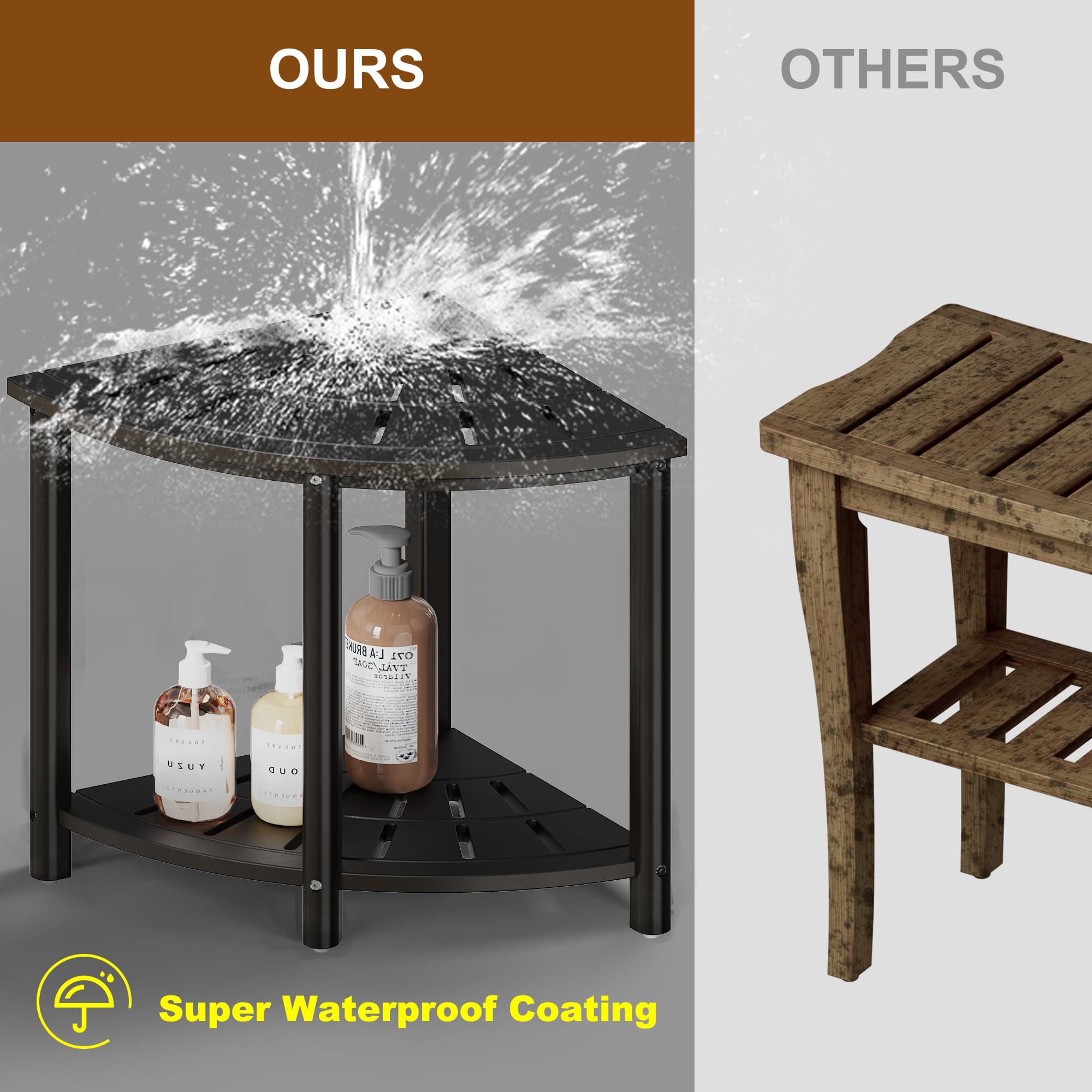 Snapklik.com : Bellsal 12.6" Bamboo Corner Shower Bench For Shaving ...