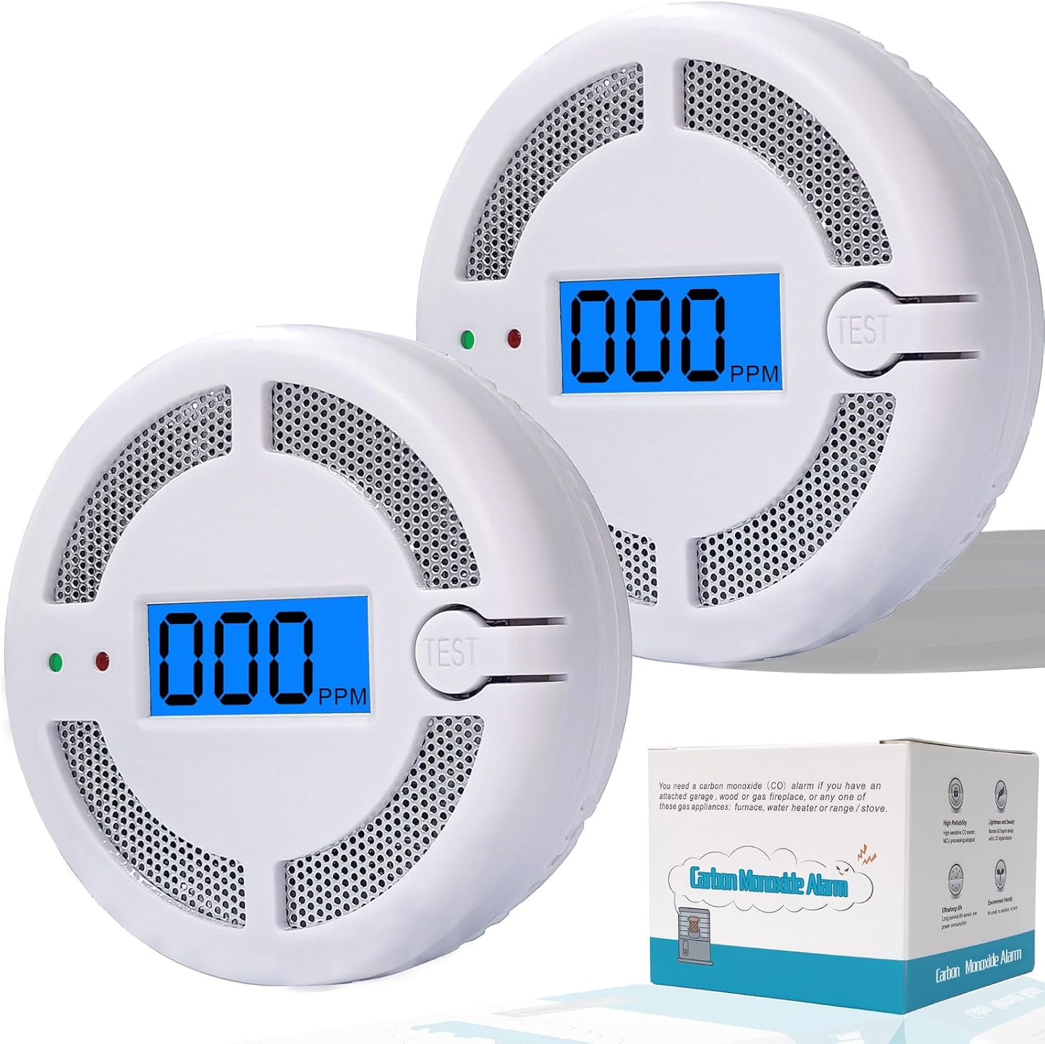Carbon Monoxide Detectors 2Packs, CO Gas Monitor Alarm Detector,CO ...