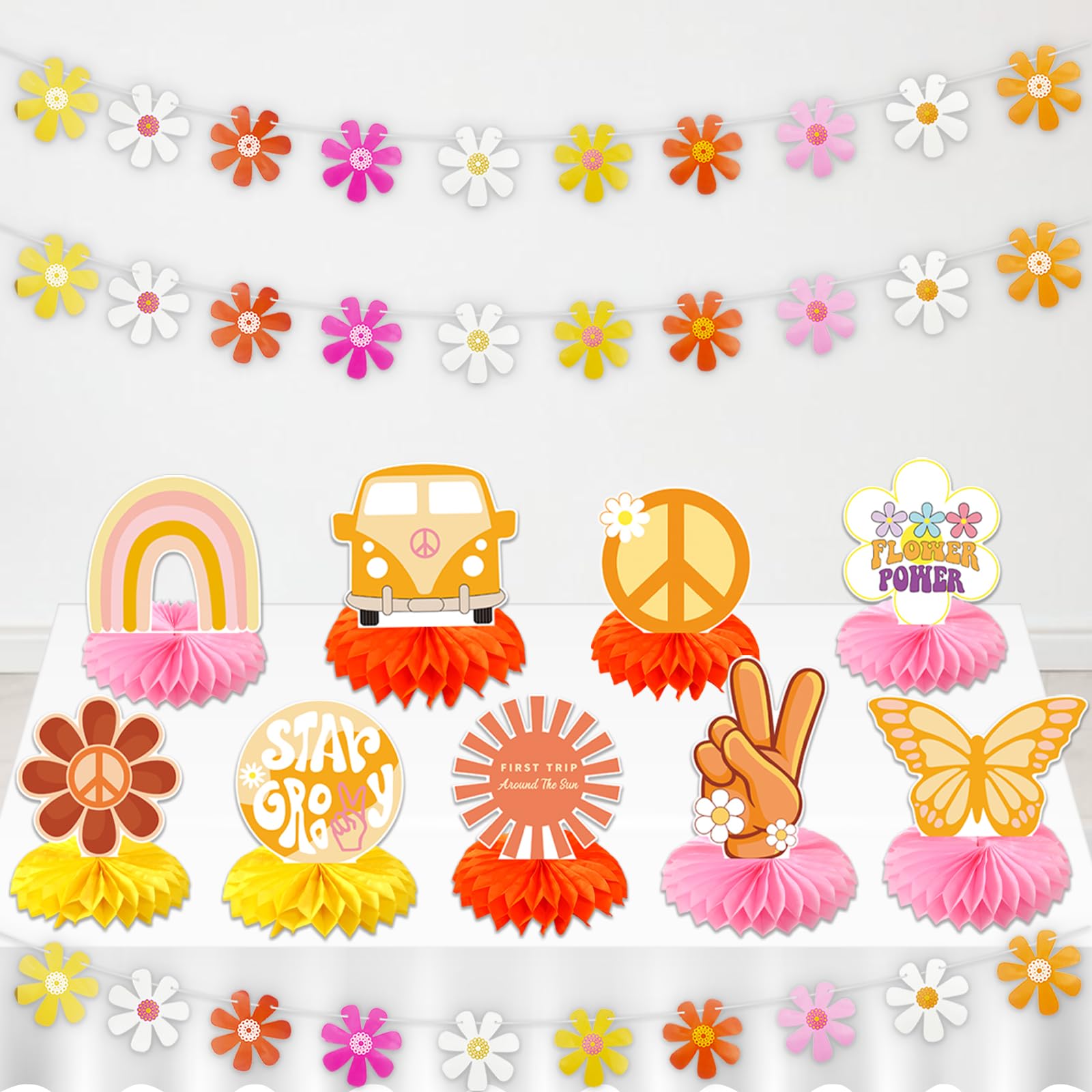 Amazon.com: 11 Pcs Daisy Groovy Birthday Party Decorations Hippie Retro ...
