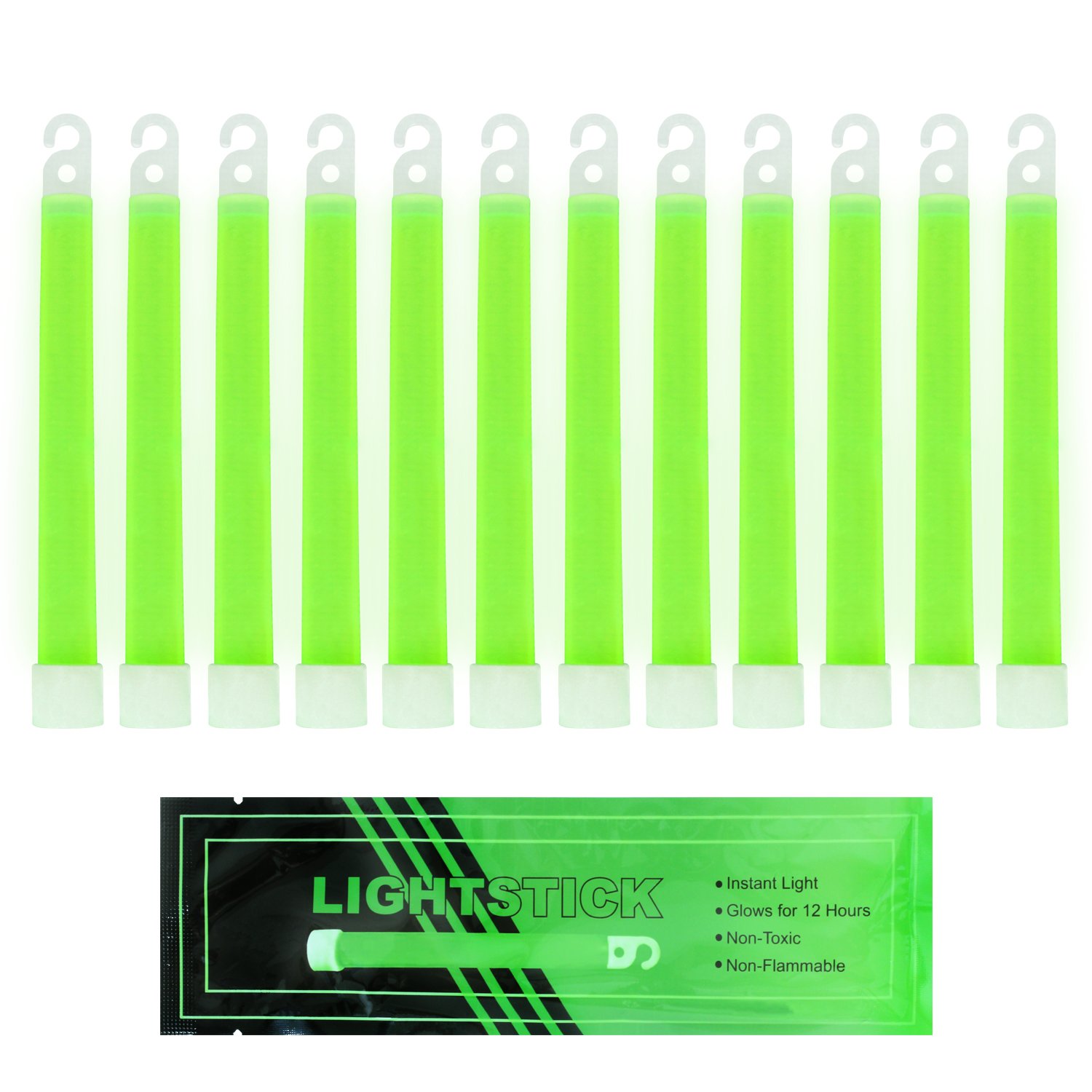 MediTac Green Glow Stick - Bright 6" Snap Sticks with 12 Hour Duration ...