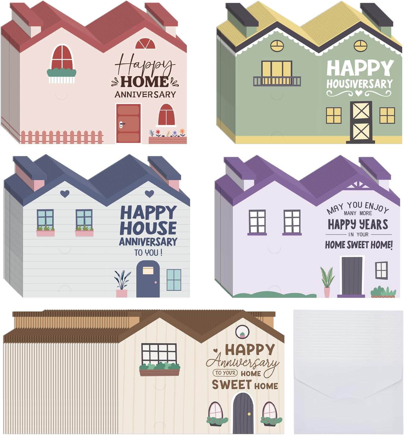 Amazon.com: Motiskyy 50 Sets Happy Home Anniversary Cards with ...