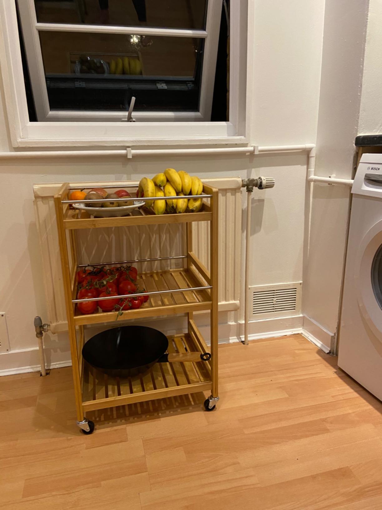 Relaxdays Bamboo Kitchen Trolley with 3 Shelves, Natural Look, 360 ...