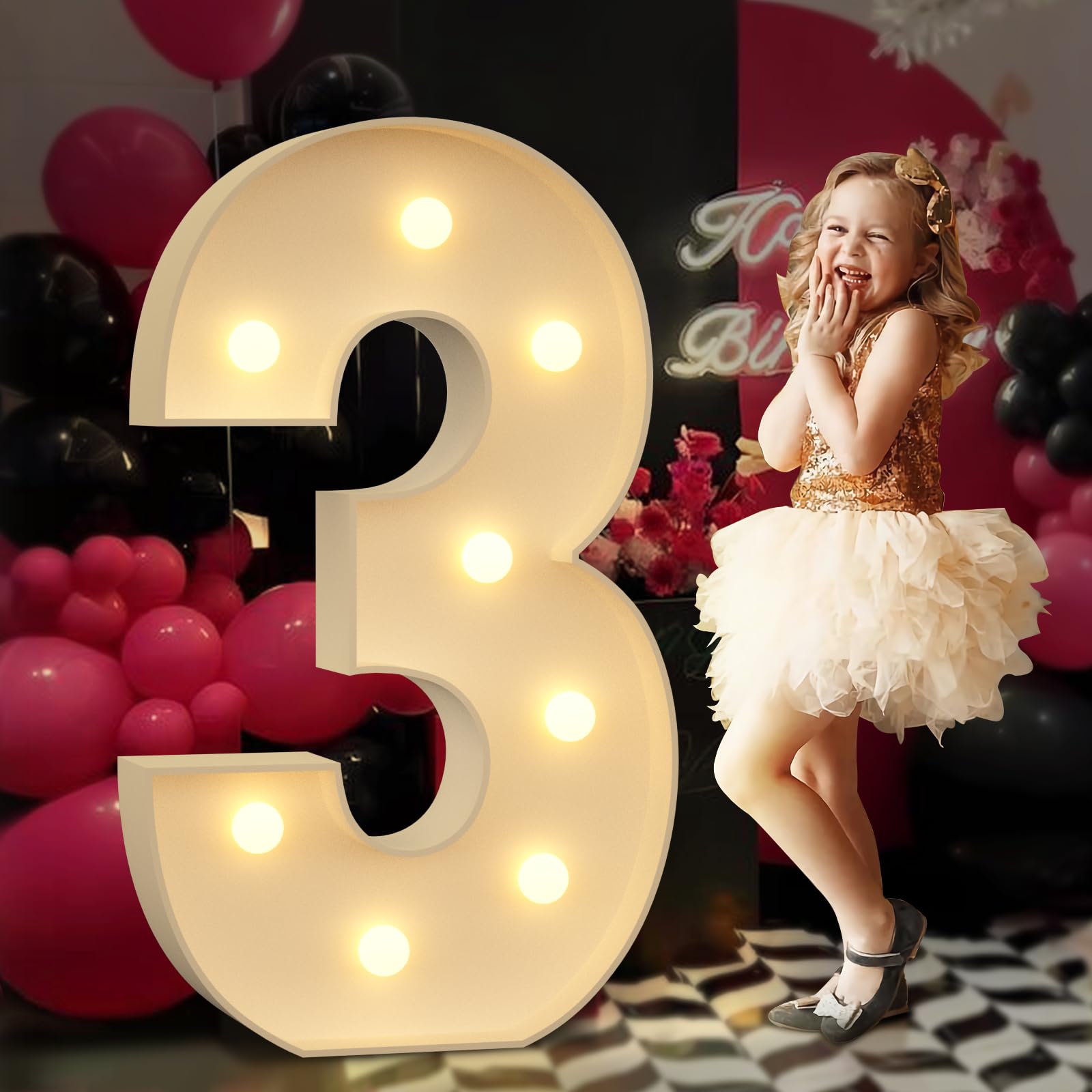 Amazon.com: Tongjoy Light up Numbers 3, 3FT Giant Marquee Numbers for ...