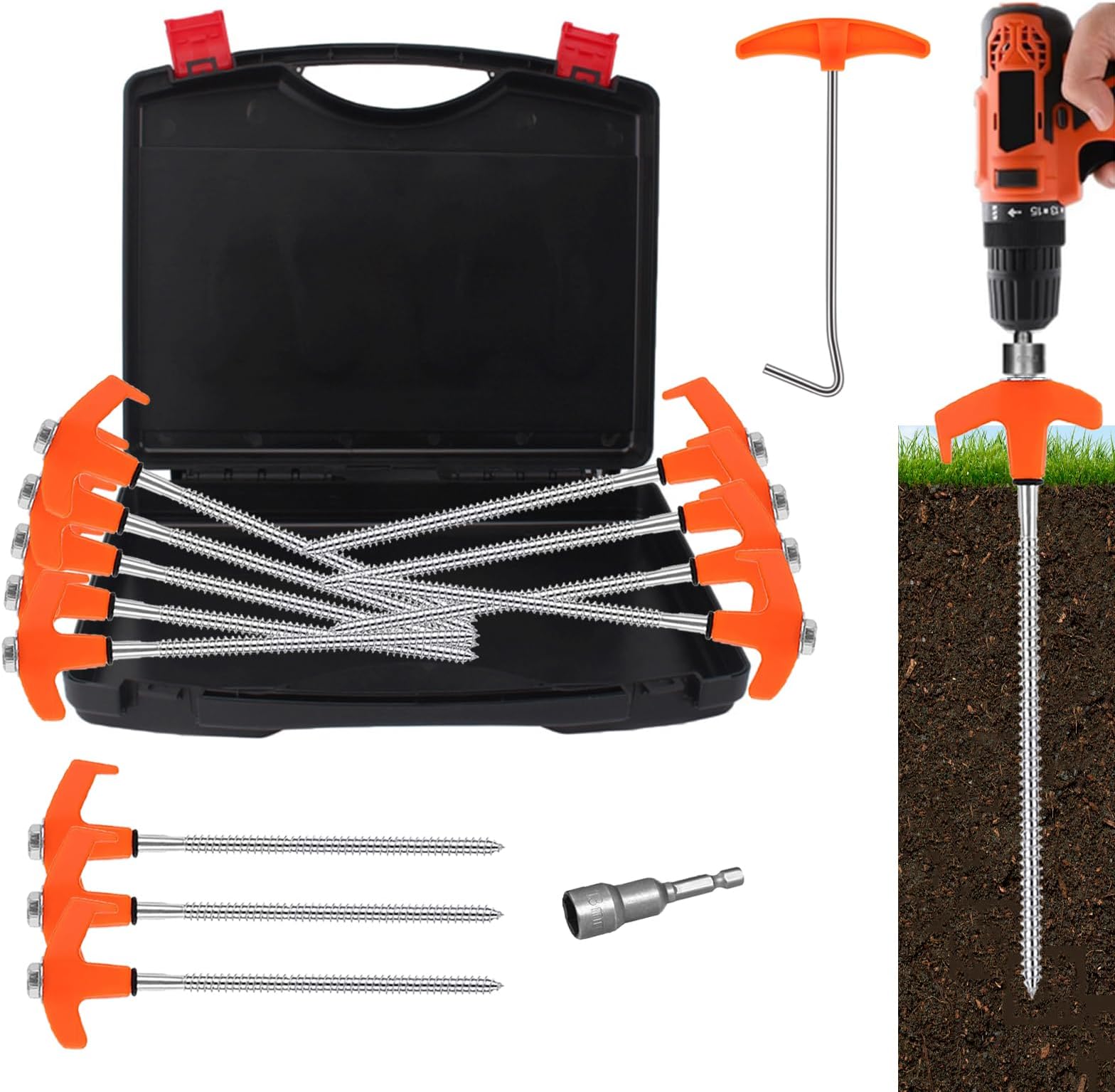 Amazon.com: 12 Pack Tent Stakes Heavy Duty - 8" Ground Anchors Screw in ...