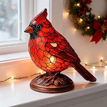 Qcvkou Cardinal Lamp Stained Glass, Sheremart Cardinal Lamp, Red Resin ...