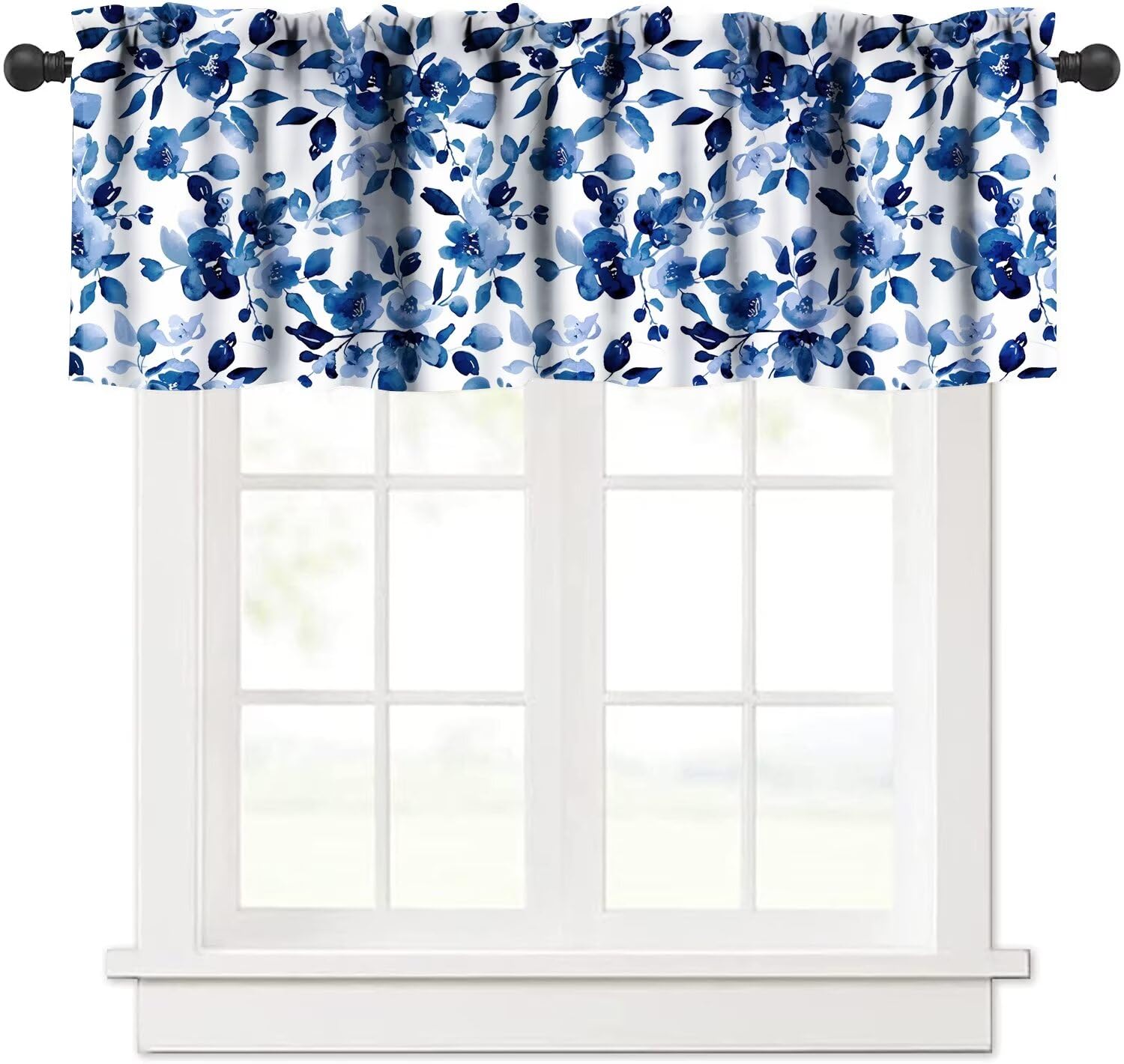 Amazon.com: JESTRONRY Watercolor Blue Flowers Window Valance,Spring ...