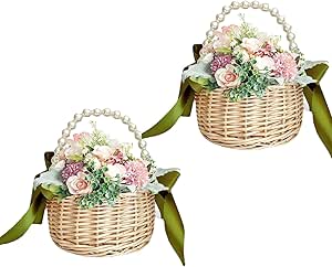 Amazon.com: CYYZB Wicker Rattan Flower Girl Basket, Wedding Petal ...