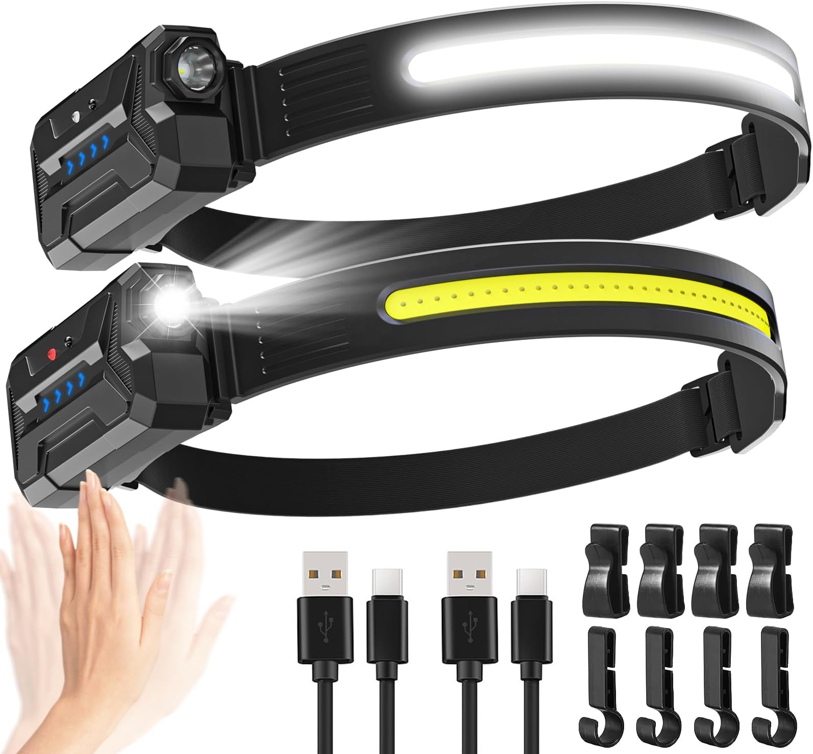 【2 Pack】Head Torch Rechargeable, Super Bright 230° Wide Beam Headtorch ...