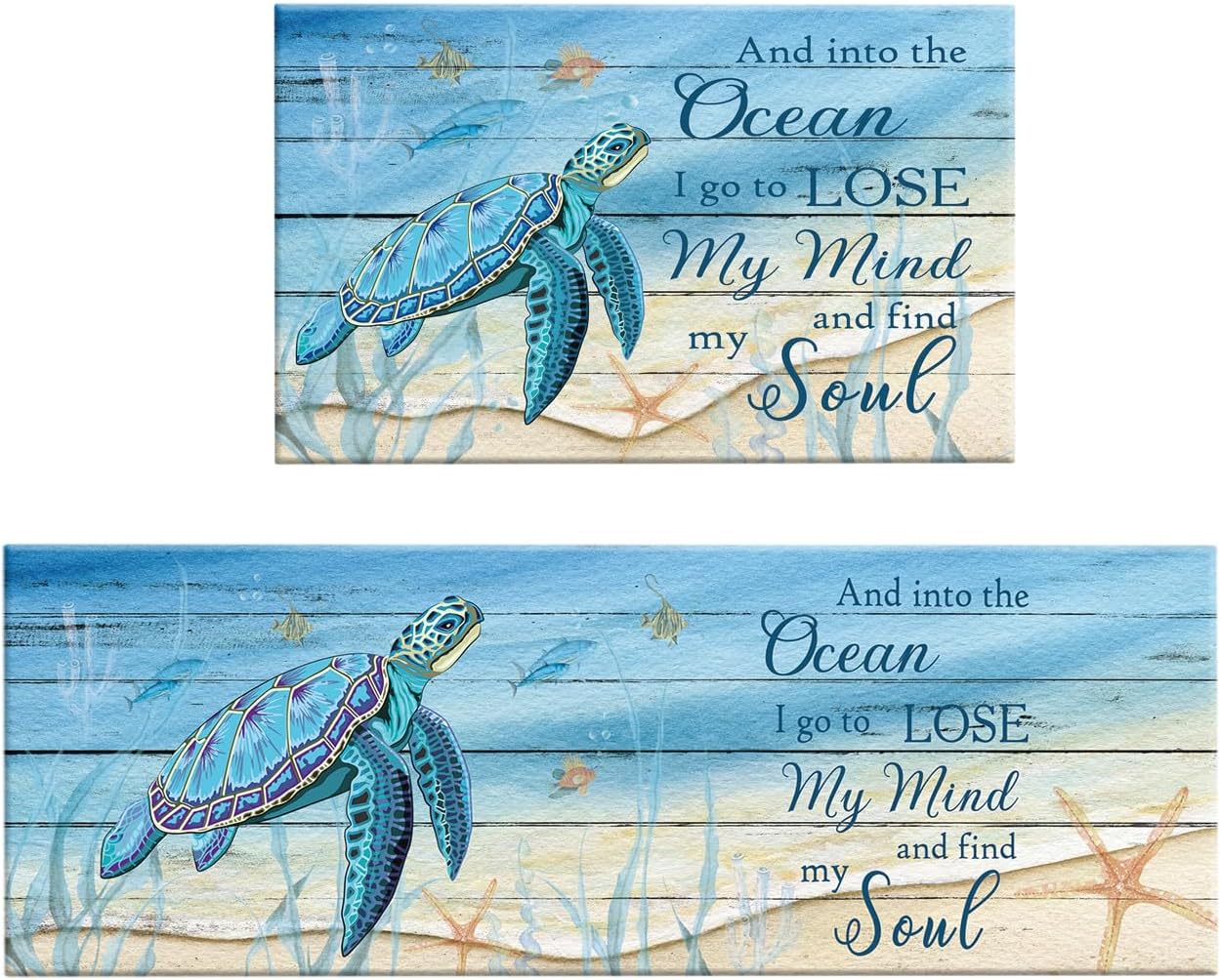 Amazon.com: LB Beach Sea Turtle Blue Kitchen Mats for Floor Cushions ...