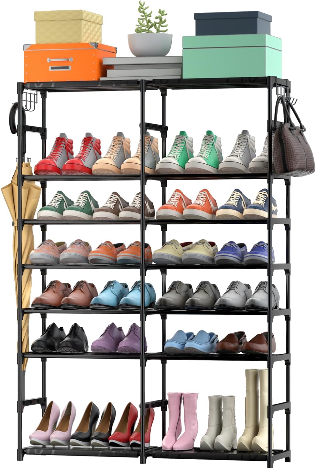 W&H Shoe Rack Storage Organizer - 9 Tier Metal Shoe Rack, Save-Space ...