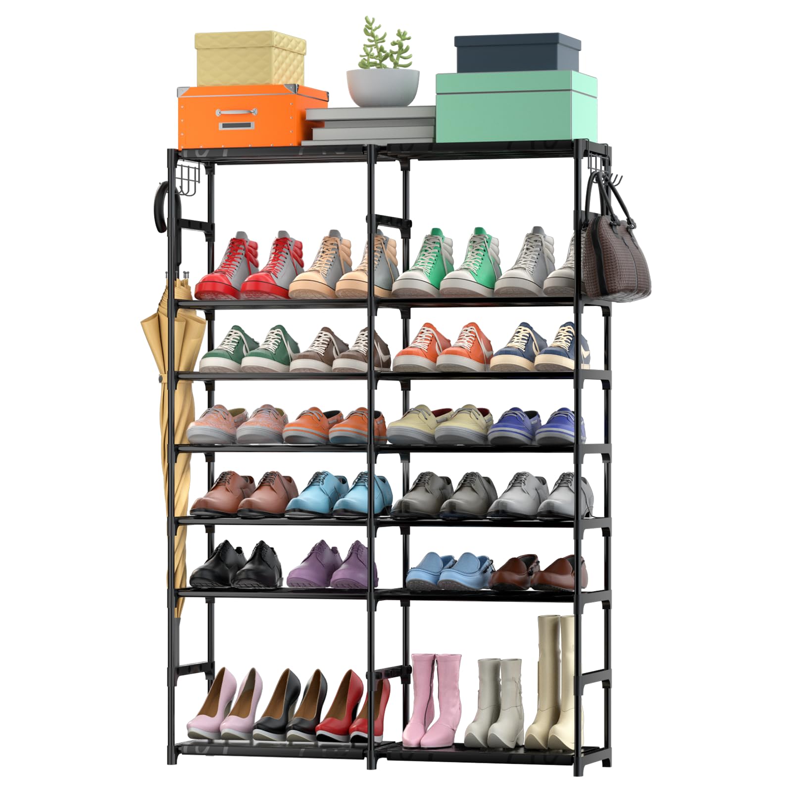 LOEFME Schuhregal, Shoe Rack hoch mit 7 Ebenen aus Edelstahl ...