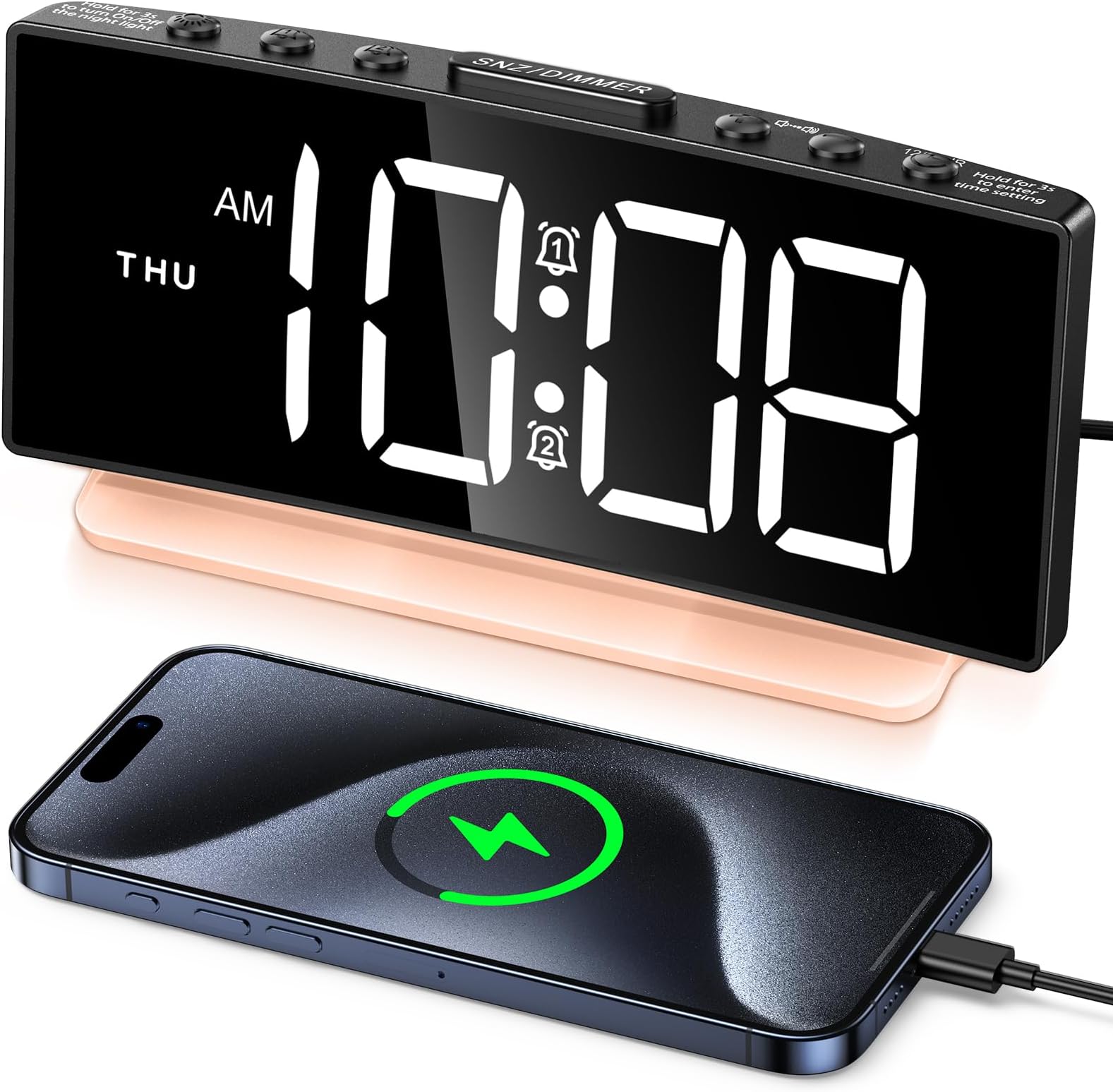 Réveil Numérique avec Double Alarme, Réveil Lumineux avec 8 Lumières à ...