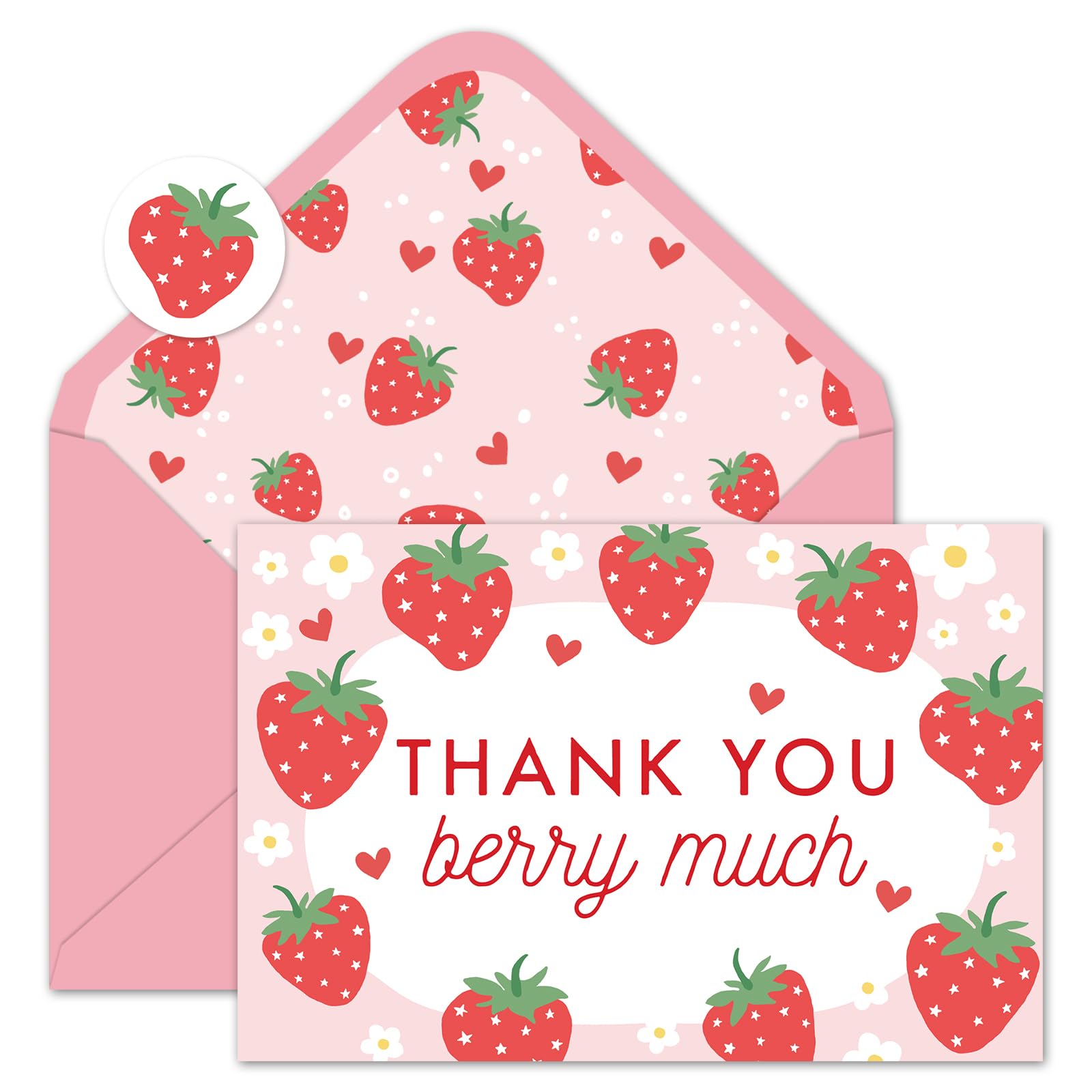 Amazon.com : Whaline 24 Pack Strawberry Thank You Cards Bulk Pink Fruit ...