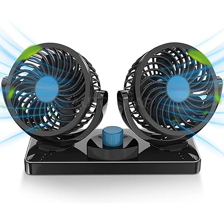 Trest Car Fan 12V 360 Degree Rotatable Dual Head 2 Speed Quiet Strong ...