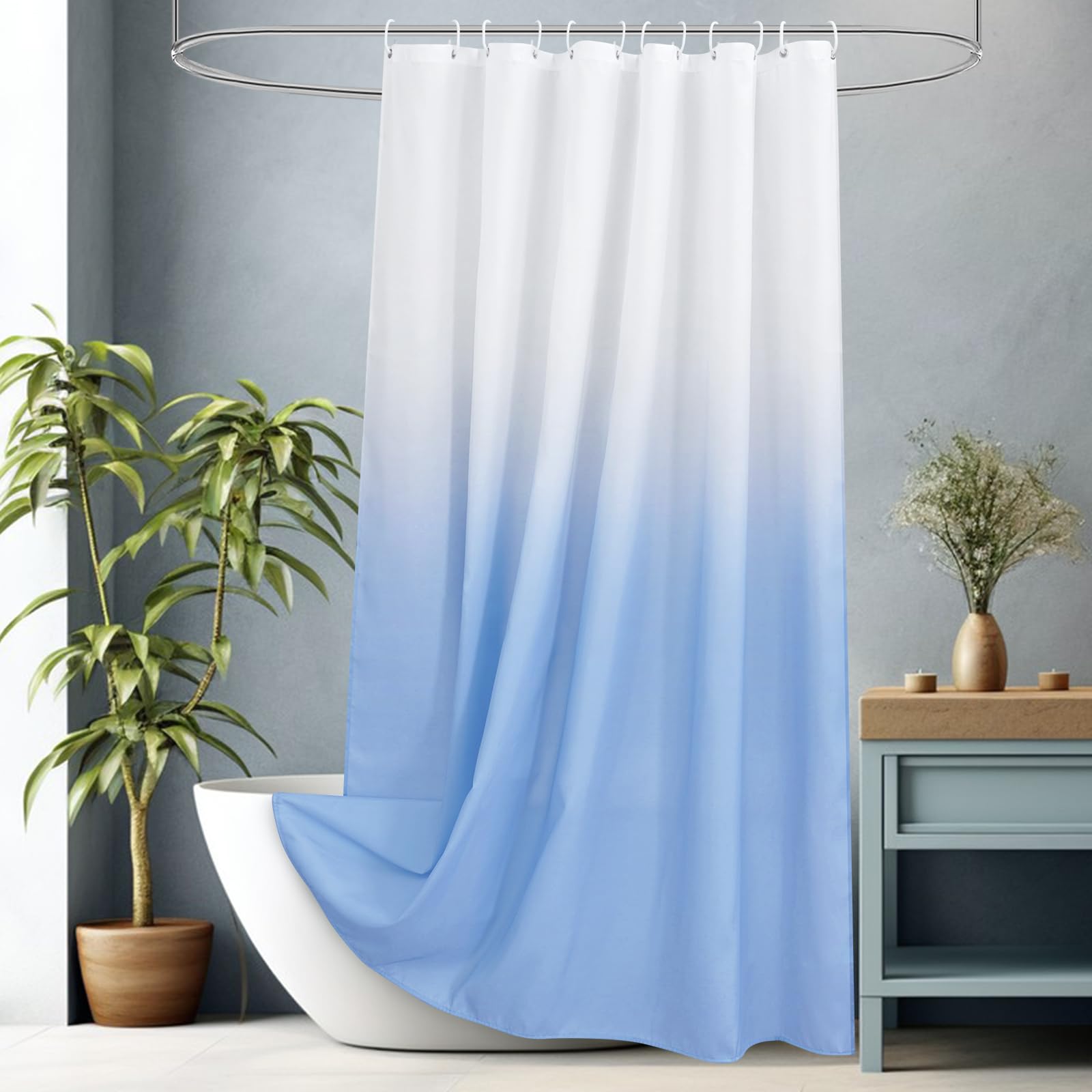 Amazon.com: AooHome Fabric Shower Curtain, Cloth Ombre Blue Shower Curtain Sets, Washable Fabric ...