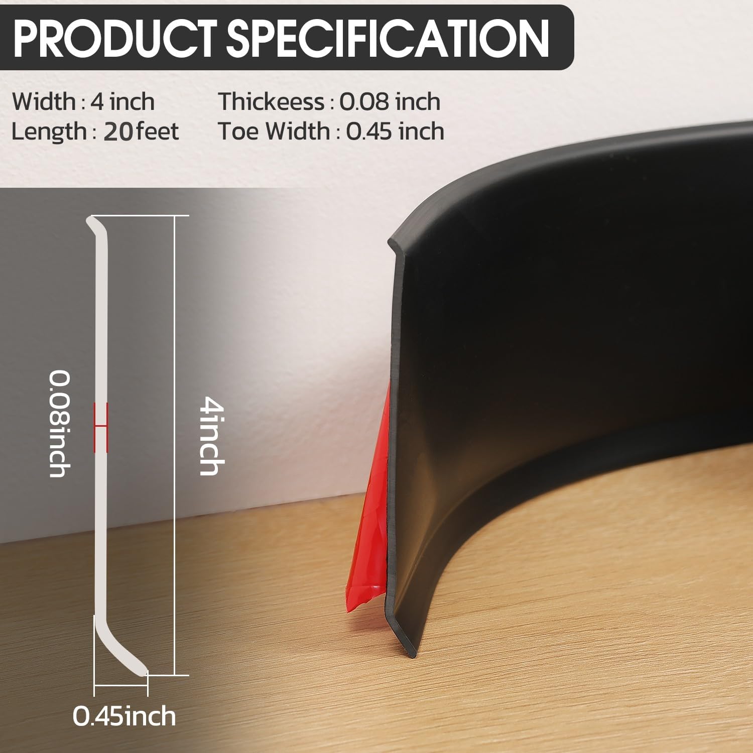 NuFlySic Base de pared flexible para zócalo, moldura para despegar y ...