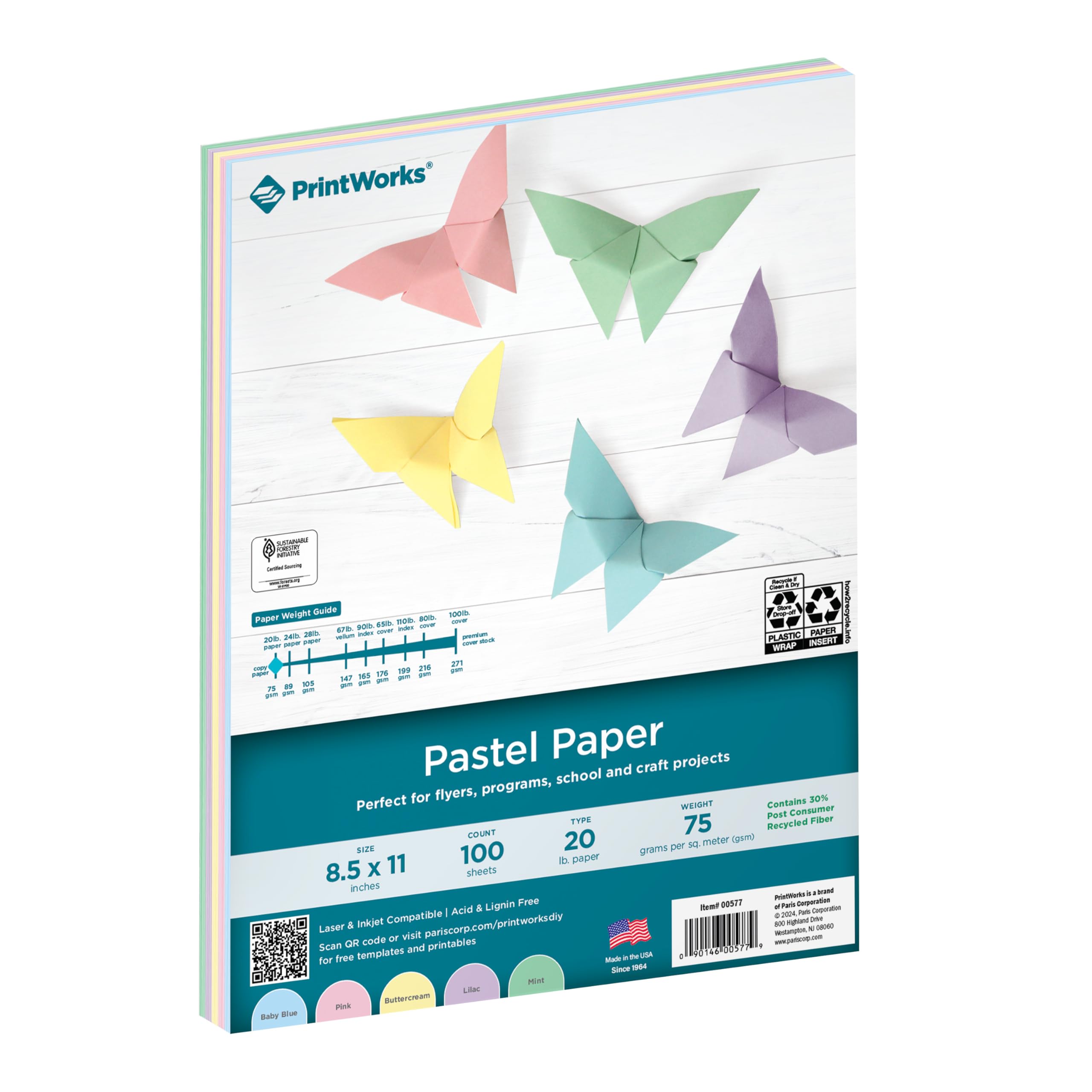 Printworks Pastel Paper, 20 lb, 4 Assorted Pastel Colors, 30% Recycled ...