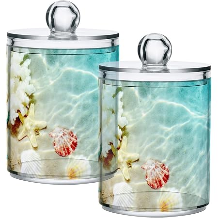 Amazon.com: xigua Starfish Seashell Beach Qtip Holder with Lid,2Pack ...