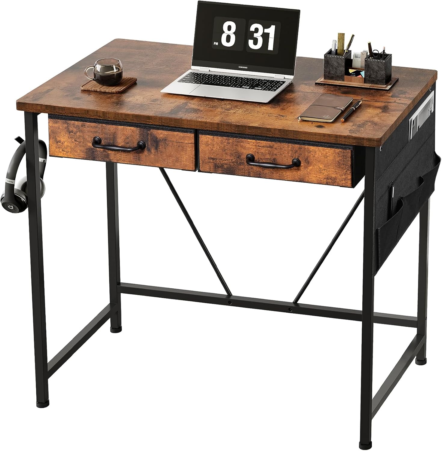Amazon.com: Maihail Small Desk with Drawers, 31.5 inch Small Computer ...