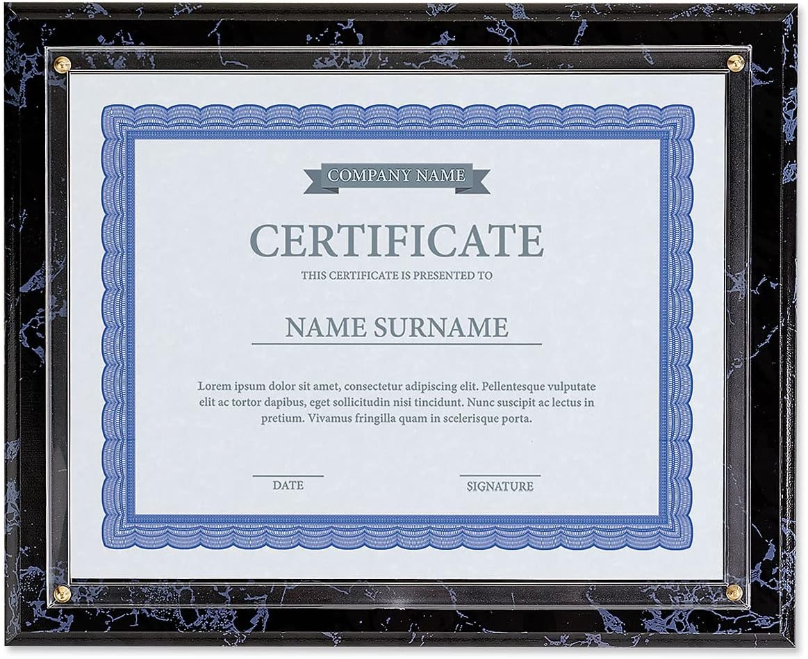Amazon.com: Fine Stationery Black Marble Award Plaque - Slide-In 8.5x11 ...