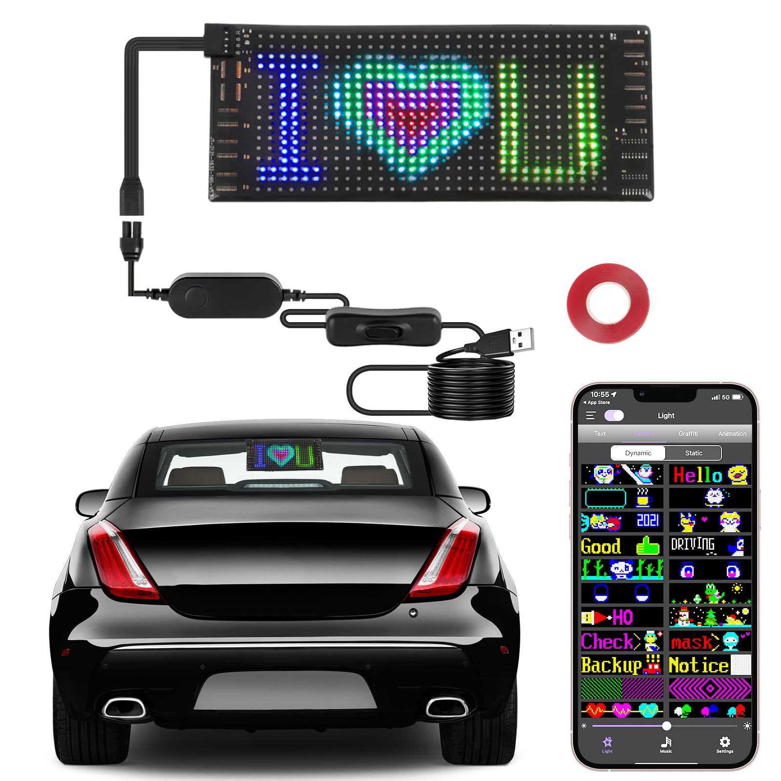 Snapklik.com : LED Sign, 7" X 3" LED Car Sign, Programmable Custom ...