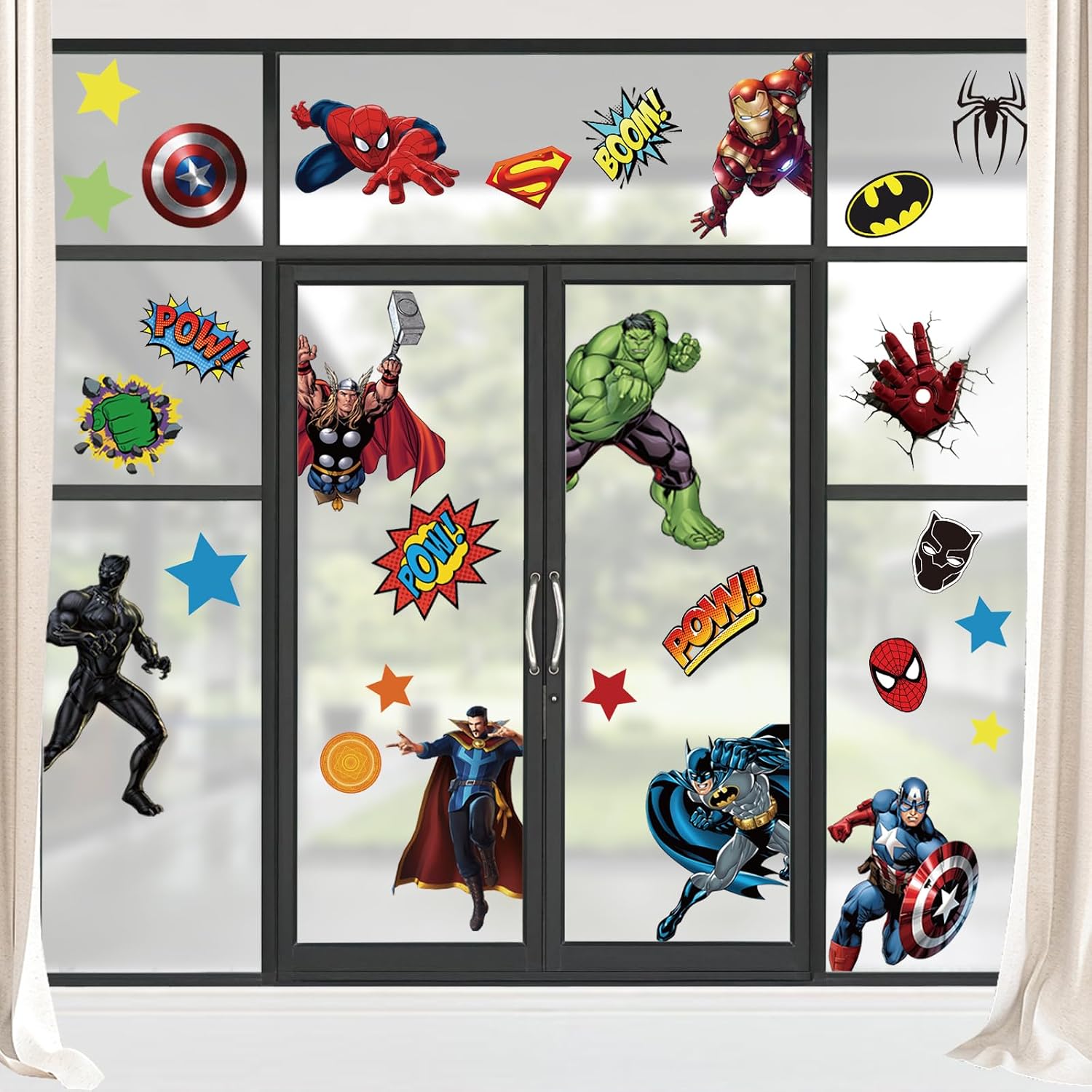 Amazon.com: Cartoon Party Decorations,9 Sheet Hero Window Clings ...