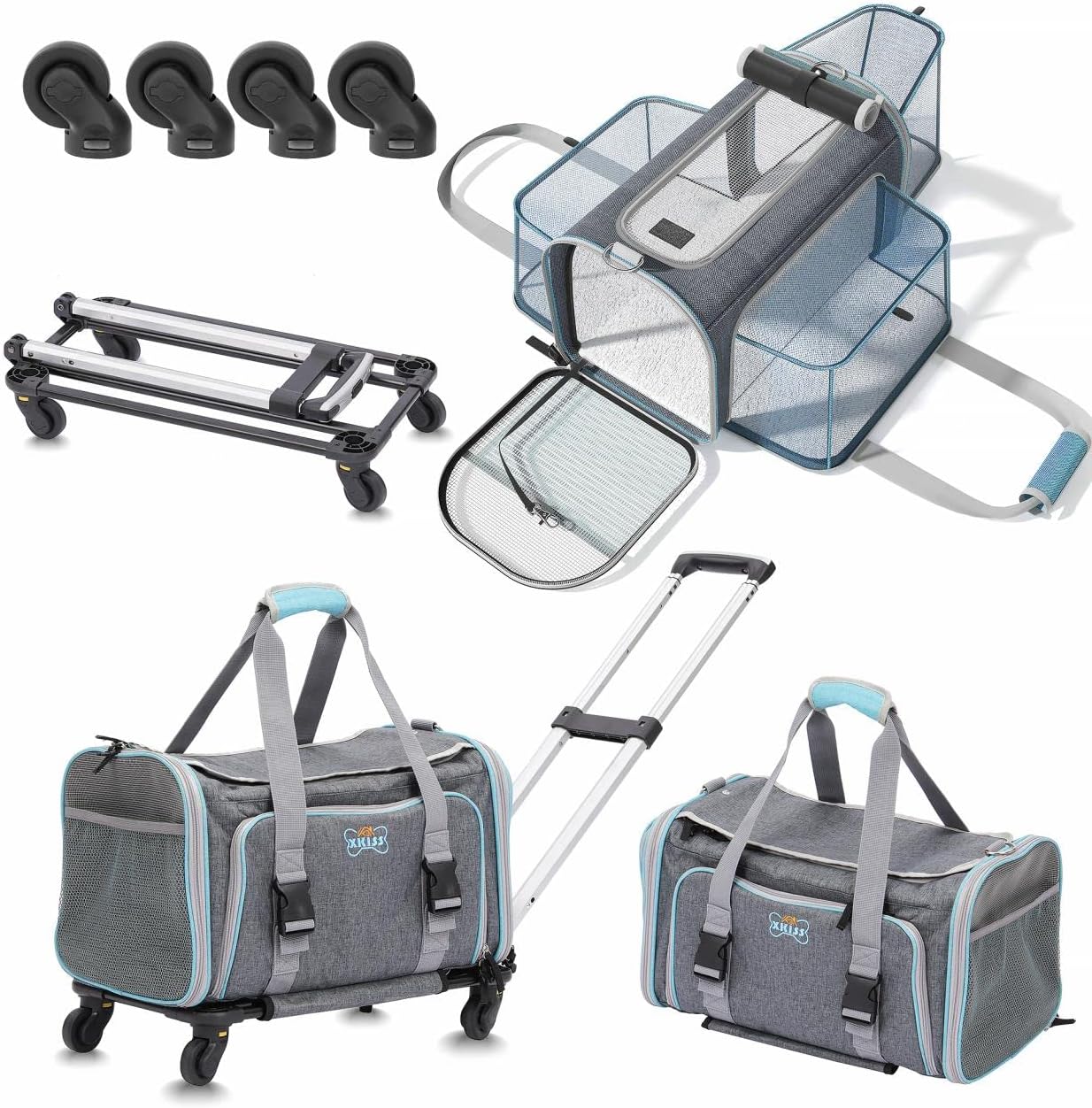 Amazon.com : XKISS Pet Rolling Carrier,cat Carrier,Airline Approved Pet ...