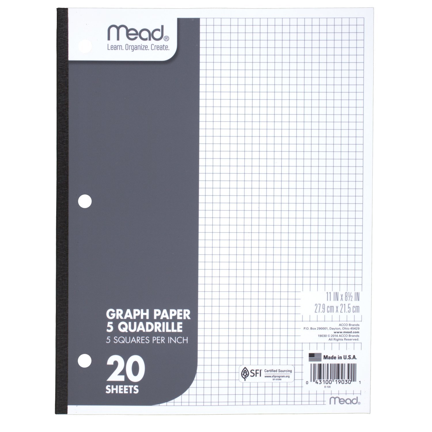 Amazon.com : Mead Graph Paper Pad, Quadrille, 5 Squares per Inch, 11" x ...