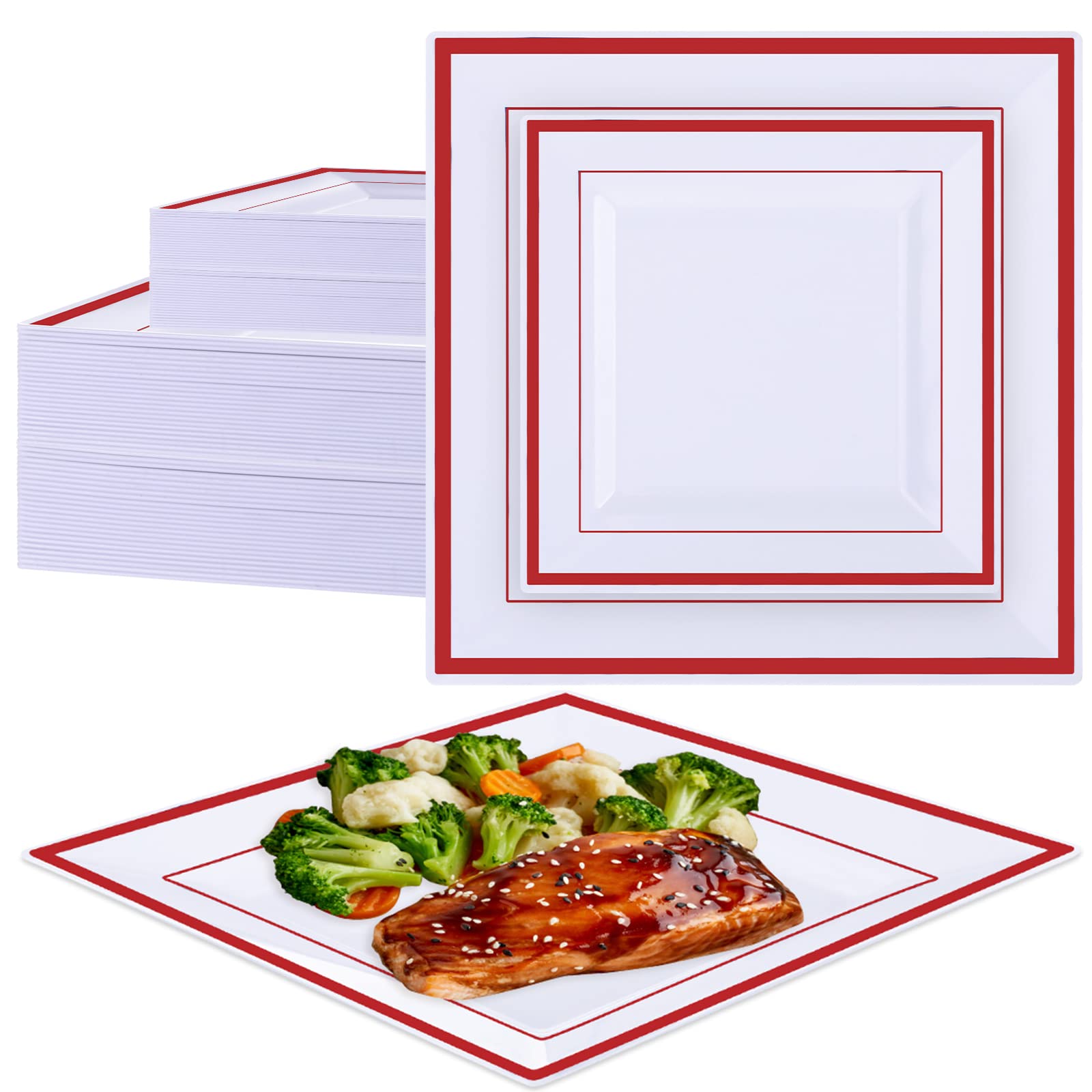 Amazon.com: 100 Pcs Square Plastic Plates Disposable Dinnerware Set 50 ...