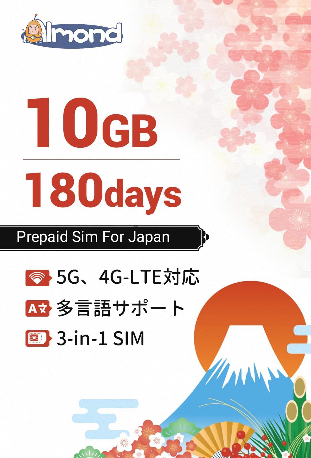 Amazon.co.jp: 【日本国内用 SIM】sim for Japan 180日間 10GB プリペイド sim simカード Rakuten データ通信専用 契約不要 SIMピン付き ...