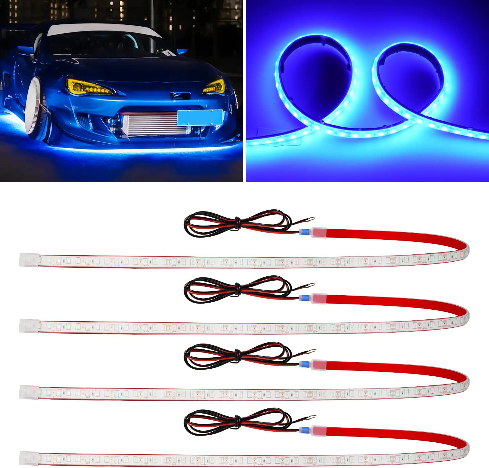 Blue Led Strip Lights,24inch 12V Car LED Strip Light IP68 Waterproof ...