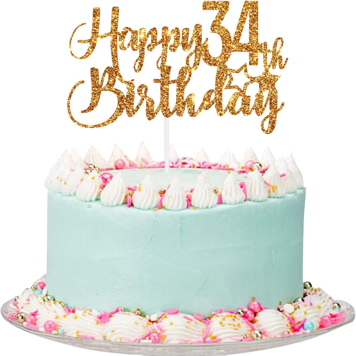 Amazon.com: Copper Glitter Happy 34th Birthday Cake Topper - 34th ...