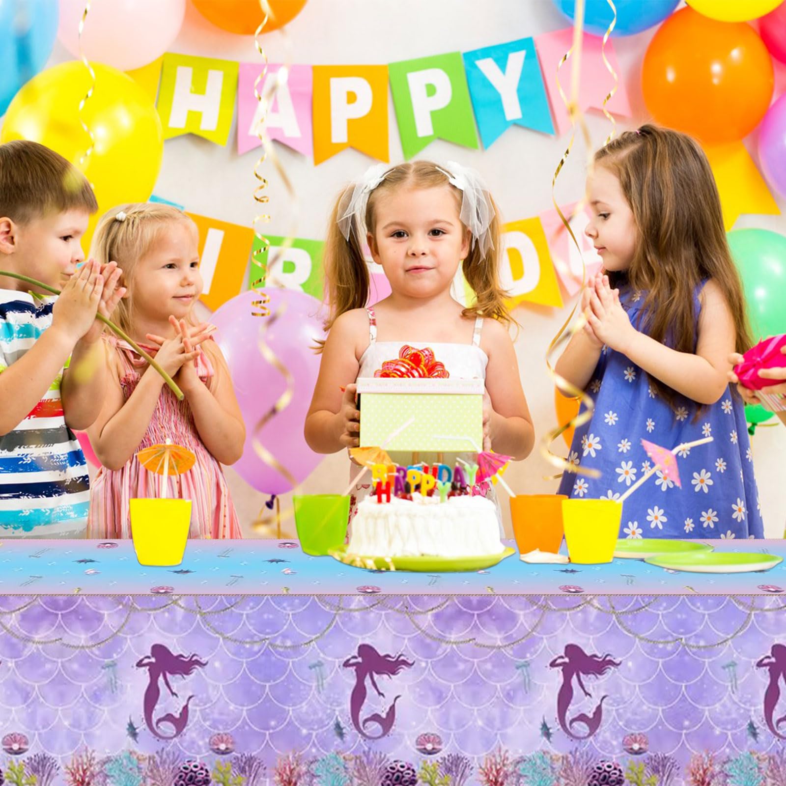 Snapklik.com : Mermaid Tablecloth 2 Pack 54 X 108 Inches Plastic Purple ...