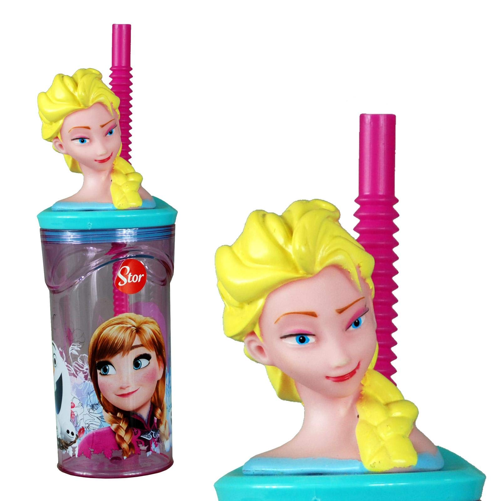 Frozen Elsa 3D Figurine Plastic Tumbler Beaker with Flexi Straw – 360ml ...