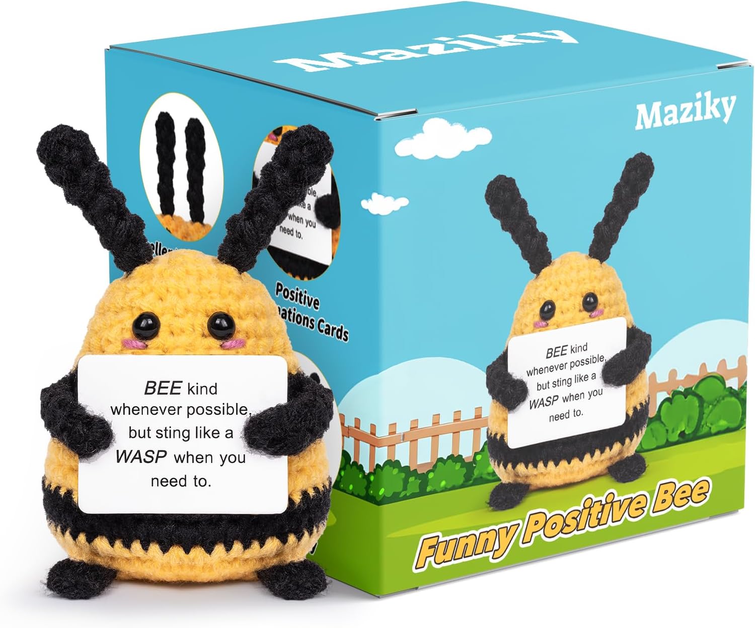 Amazon.com: Maziky Funny Positive Bee Mini Crochet Bee Knitted Toys ...