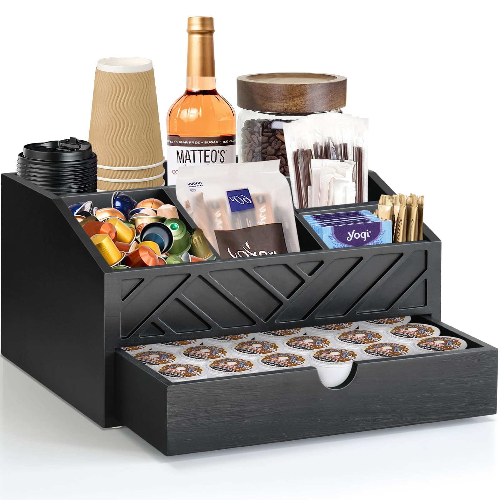 Amazon.com: Coffee Bar Organizer with Drawer, Coffee Station Organizer ...