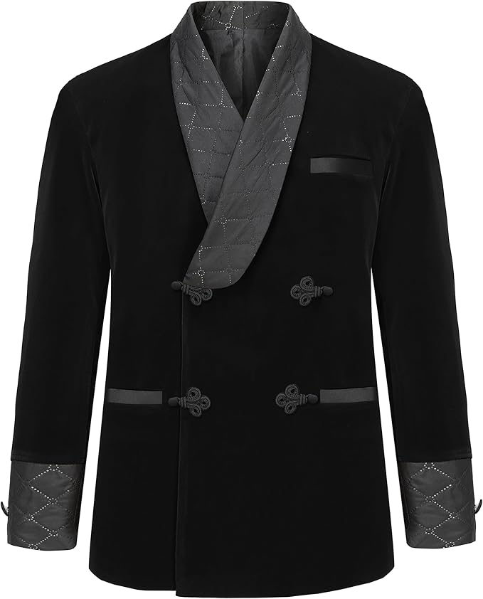 Apornipal Men's Short Velvet Smoking Jacket Double Breasted Smoking ...