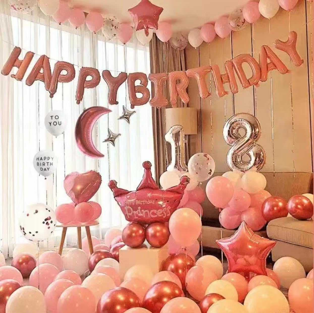 Amazon.com: 70PCS Birthday Decorations Balloon, 3D Pink Happy Birthday ...
