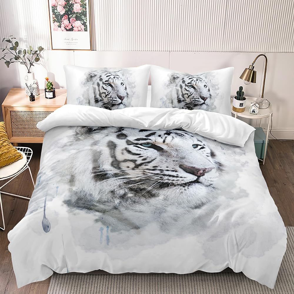 Amazon.com: Holiyjog White Tiger Duvet Cover Set Queen Size Wildlife ...