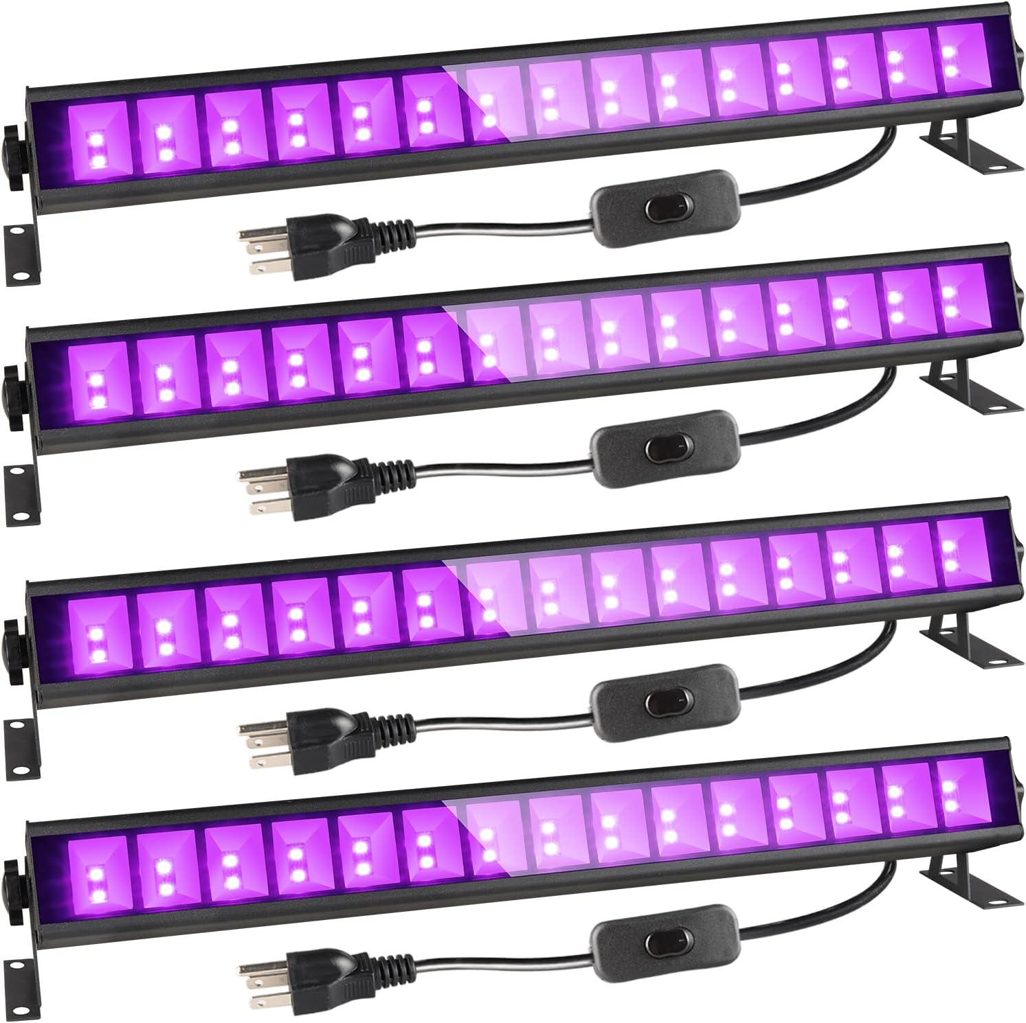 YQNLIFA 4 Pack LED Black Lights, Blacklight Bars with Plug+Switch+5ft ...