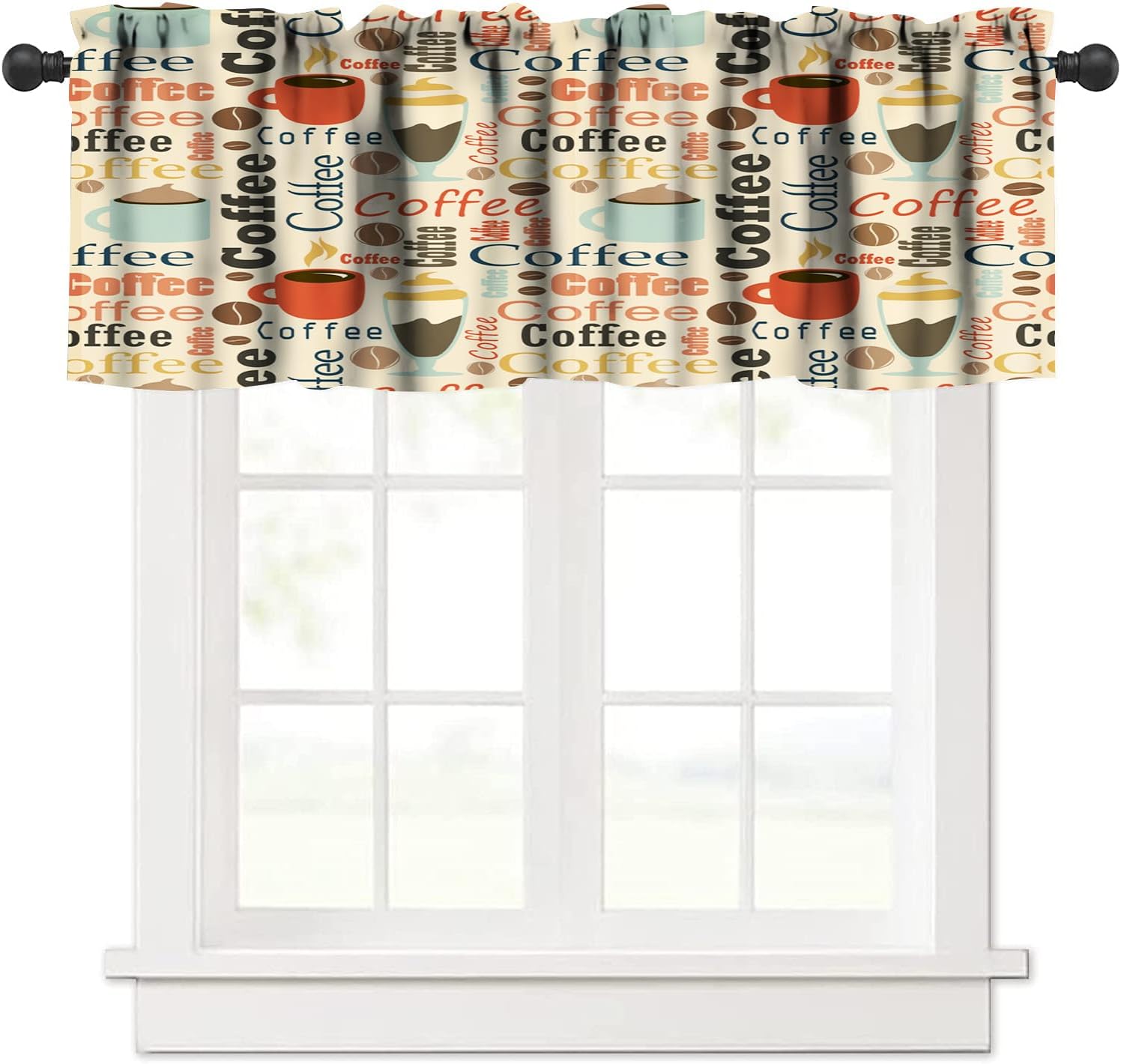 Amazon.com: Coffee Kitchen Valances Curtain Rod Pocket Abstract Retro ...