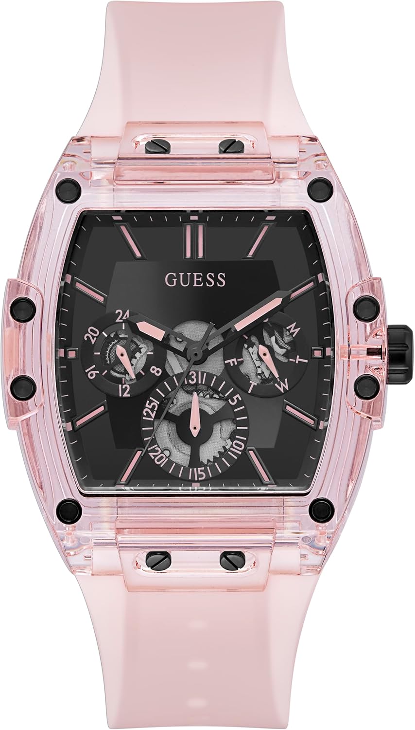 Amazon.com: GUESS Men's 43mm Watch - Pink Strap Black Dial Pink Case ...