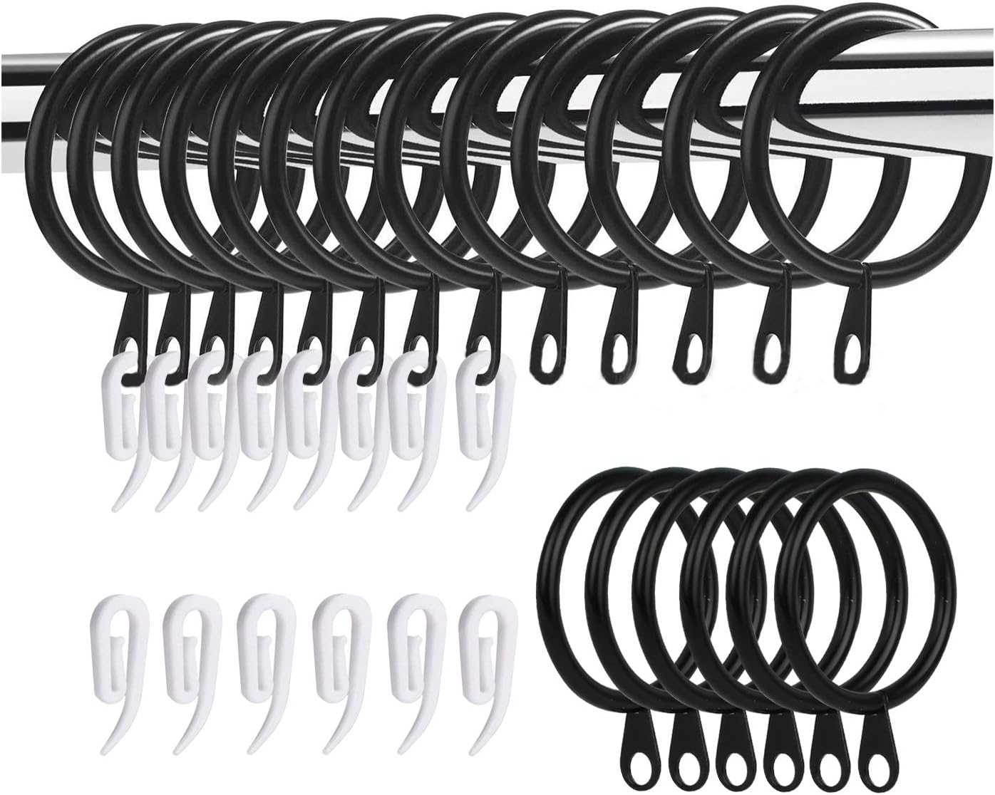 50 Pack Curtain Rings, 38mm Metal Curtain Rings Black Curtain Pole ...