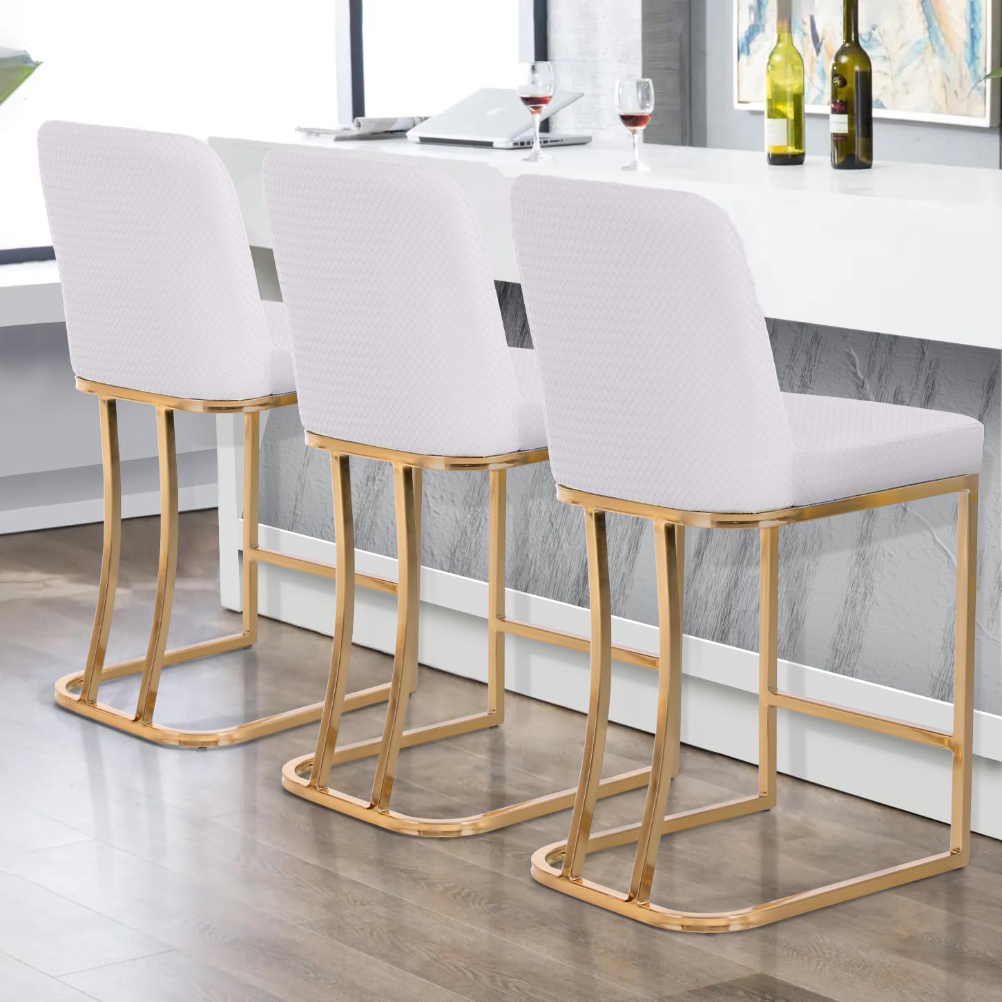 Amazon.com: PHI VILLA White and Gold Bar Stools - 24 inch Island Chairs ...