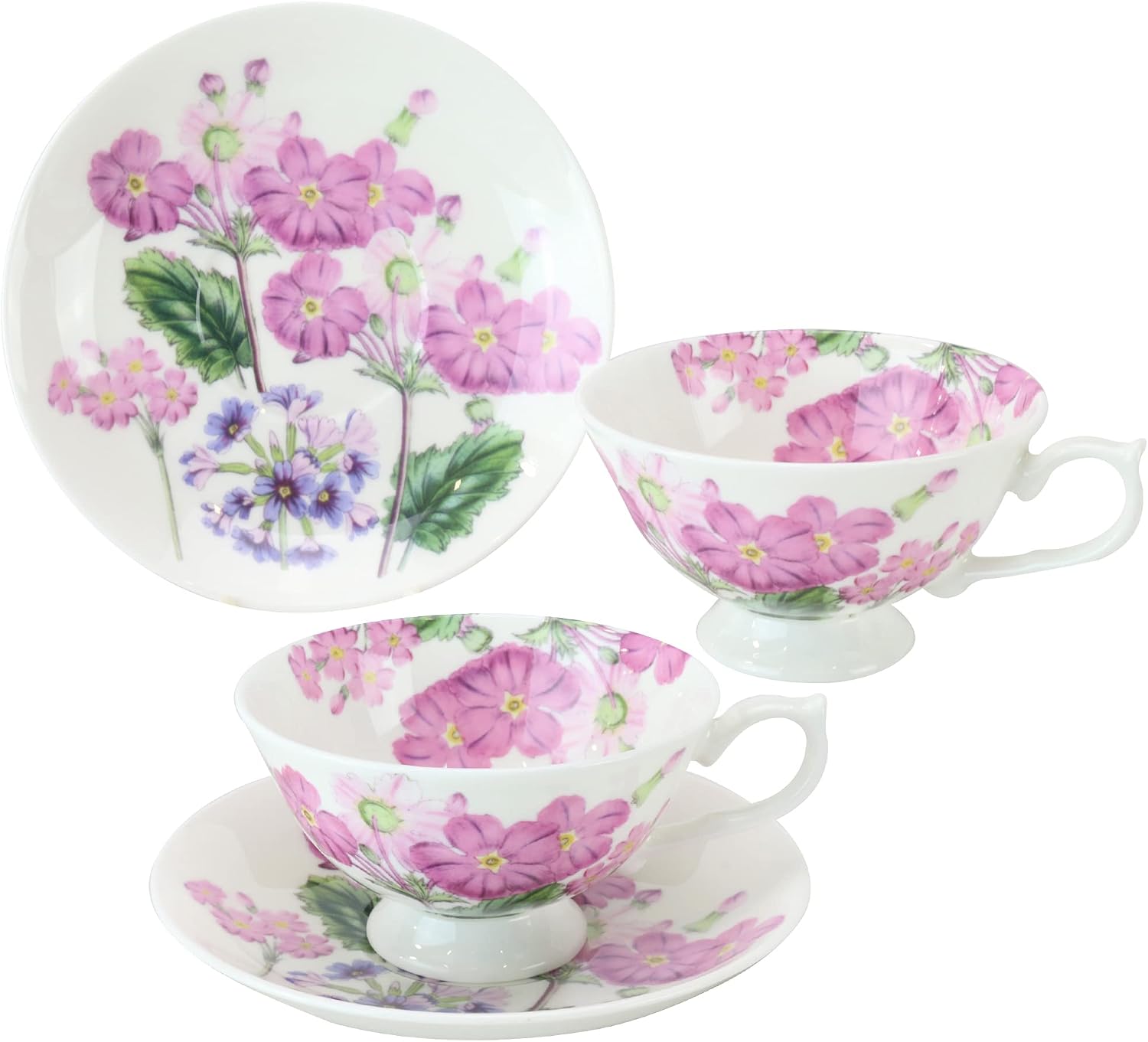 Amazon.com | Gracie Bone China Provence Meadow Cups and Saucers (Pink ...